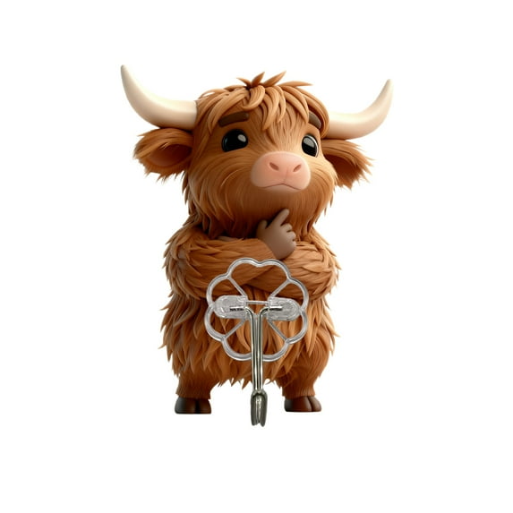 Highland Cow Decorative Wall Hook - Cute Animal - Shaped Adhesive Hook ...