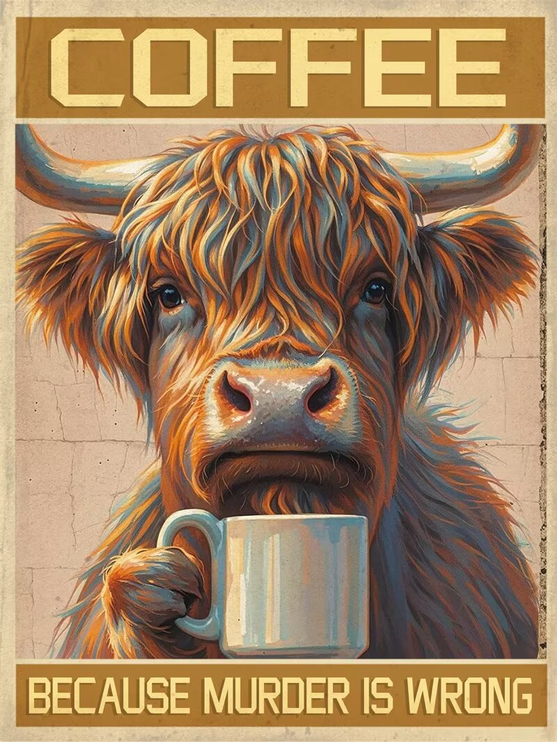 Highland Cow Diamond Art Kits for Adults - 5D Highland Cow Drinks ...