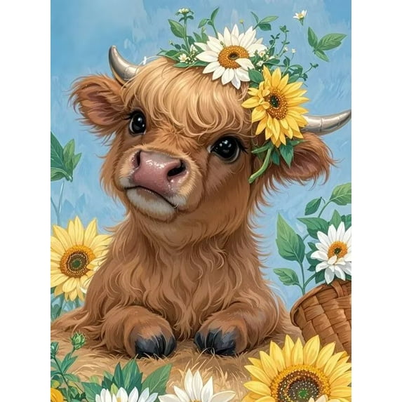 Highland Cow Diamond Painting Kits For Adults Cow Sunflower Round Full ...