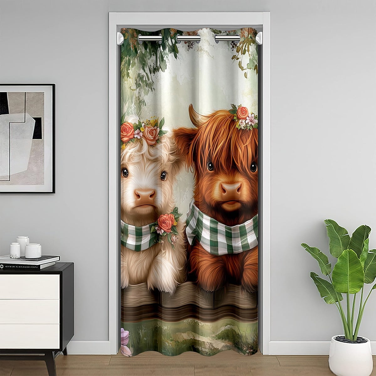 Highland Cow Door Curtain 42x80 inch for Cow,Cute Floral Cow Doorway ...
