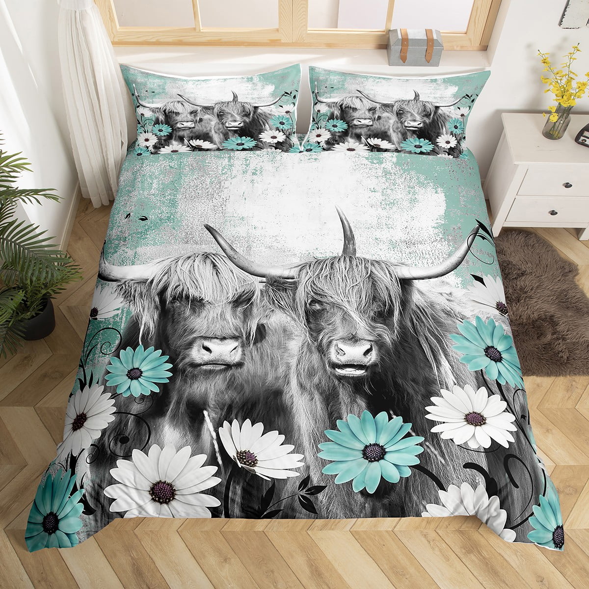 Highland Cow Duvet Cover Cowgirl Gifts for Women , Western Farmhouse Bedding Set Bull Cattle ...