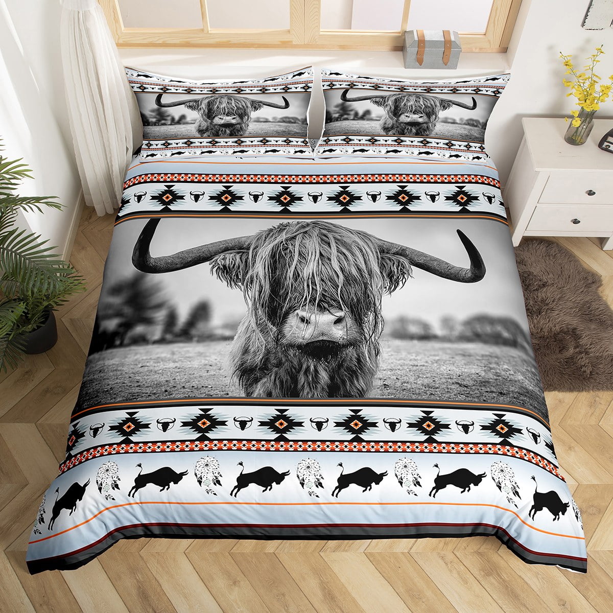 Highland Cow Duvet Cover Longhorn Bull Southwestern Native Aztec ...