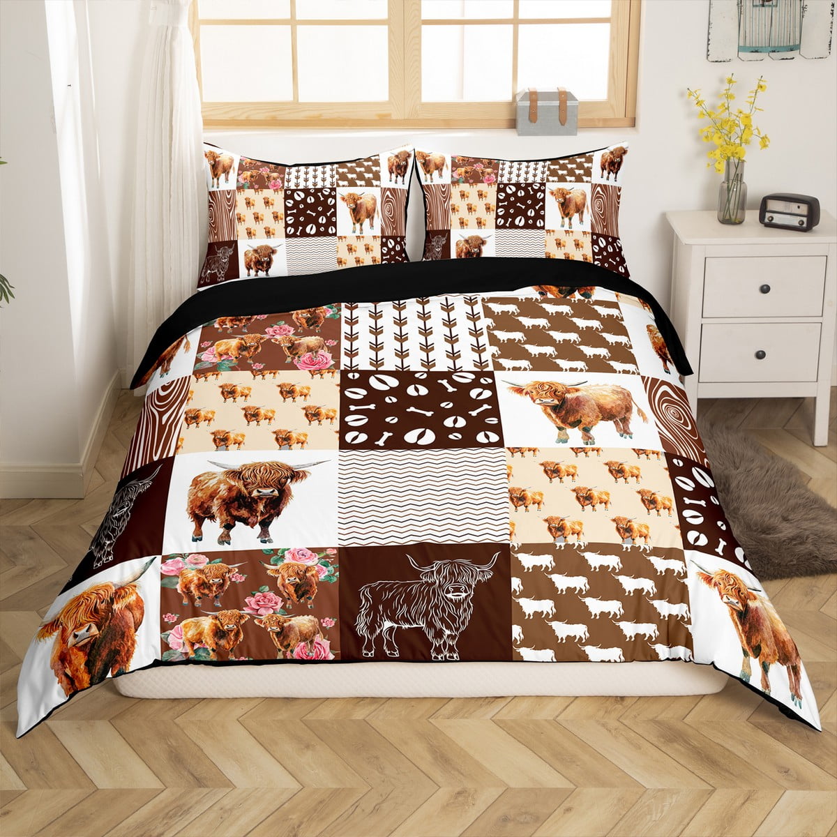 Highland Cow Duvet Cover Set Western Animals Comforter Cover,Cowgirl Farm Longhorn Bull Cattle ...