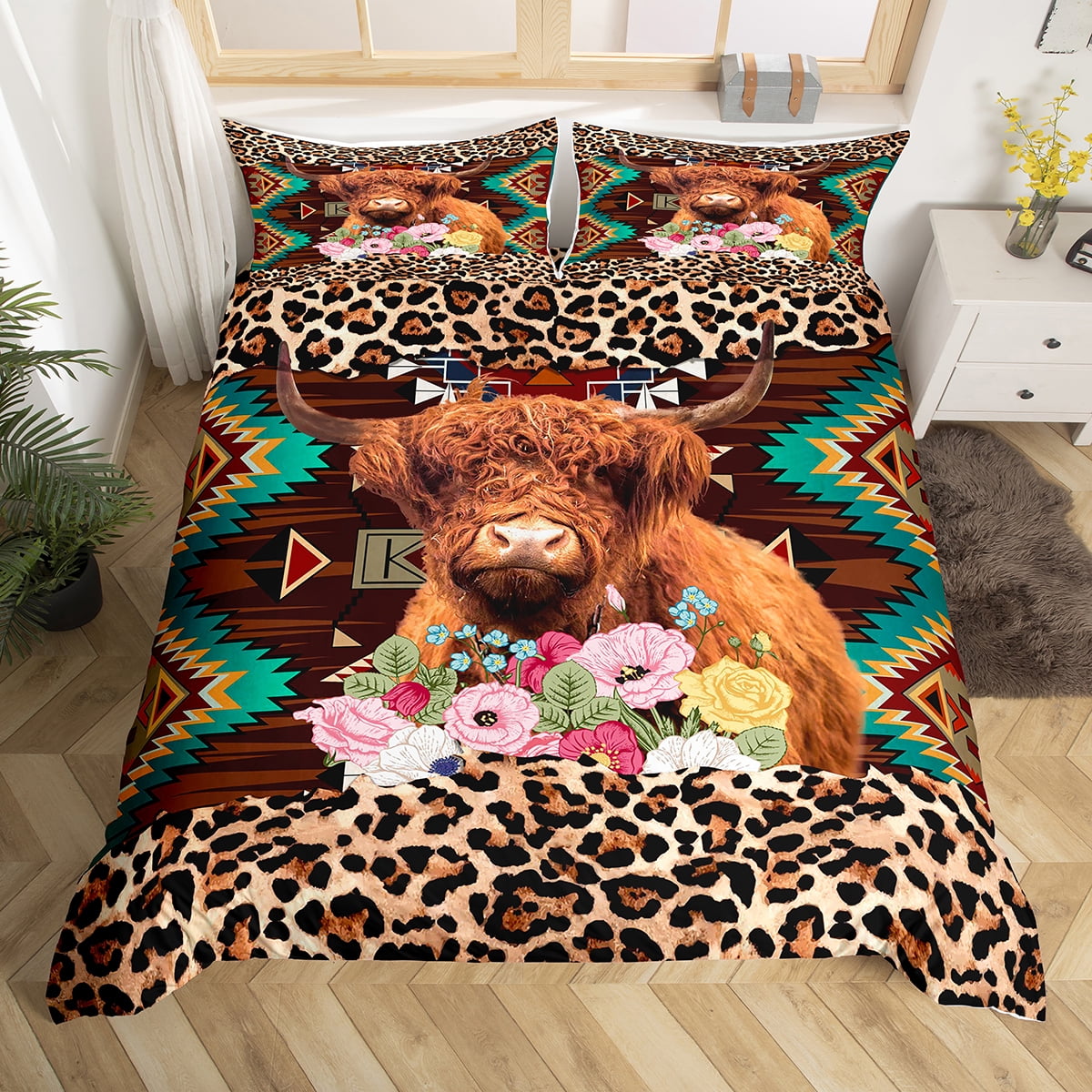 Highland Cow Duvet Cover Western Bedding Sets Queen,Ethnic Tribe Arrow Aztec Comforter Cover ...