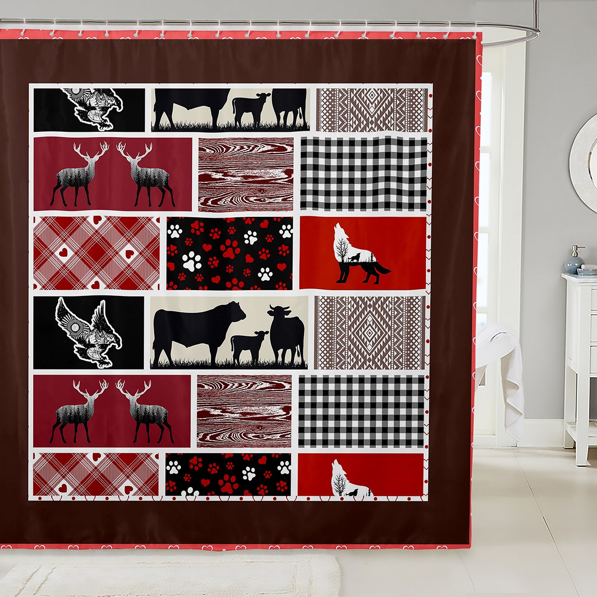 Highland Cow,Elk Deer Milk Cow Shower Curtain,Wolf Paw Print Wildlife ...