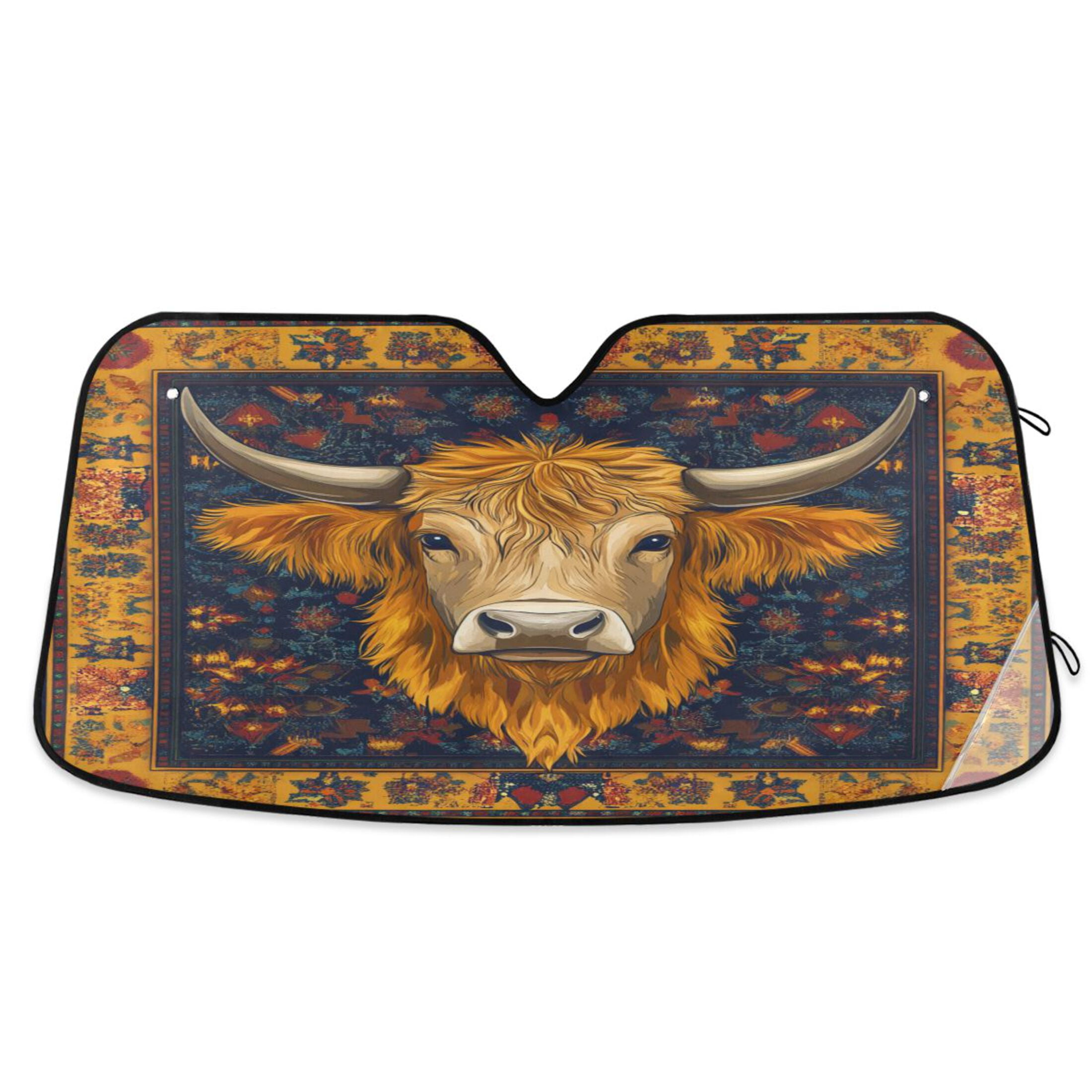 Highland Cow Face on Gorgeous Blanket Windshield Sun Shade Automobile ...