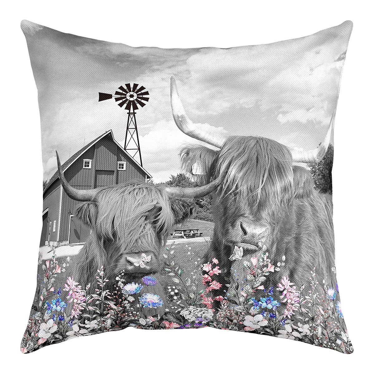Highland Cow Farm Animals Cushion Case 18x18 inch,Garden Windmill Decor ...
