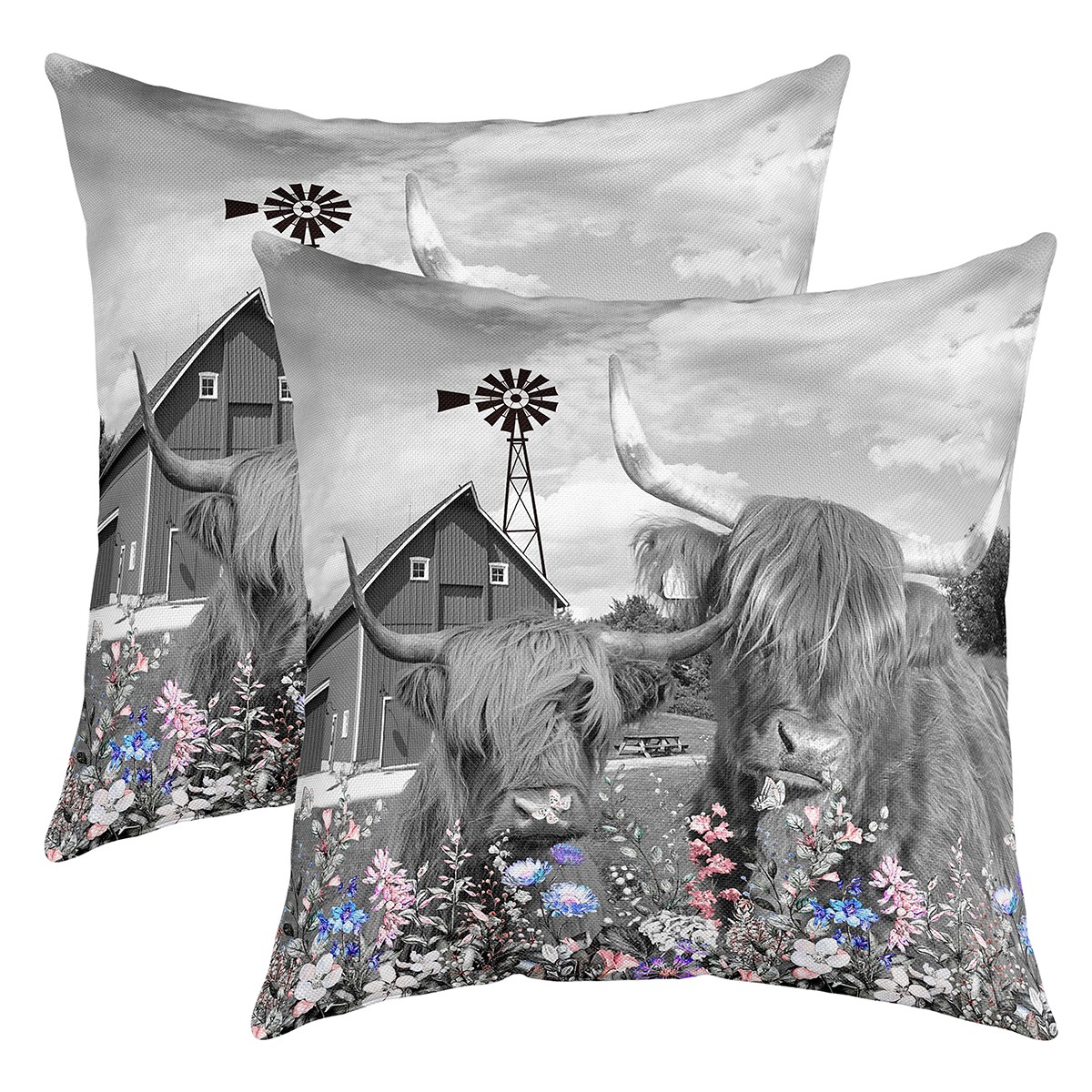 Highland Cow Farm Animals Pillow Covers 20x20 inch set of 2,Garden ...