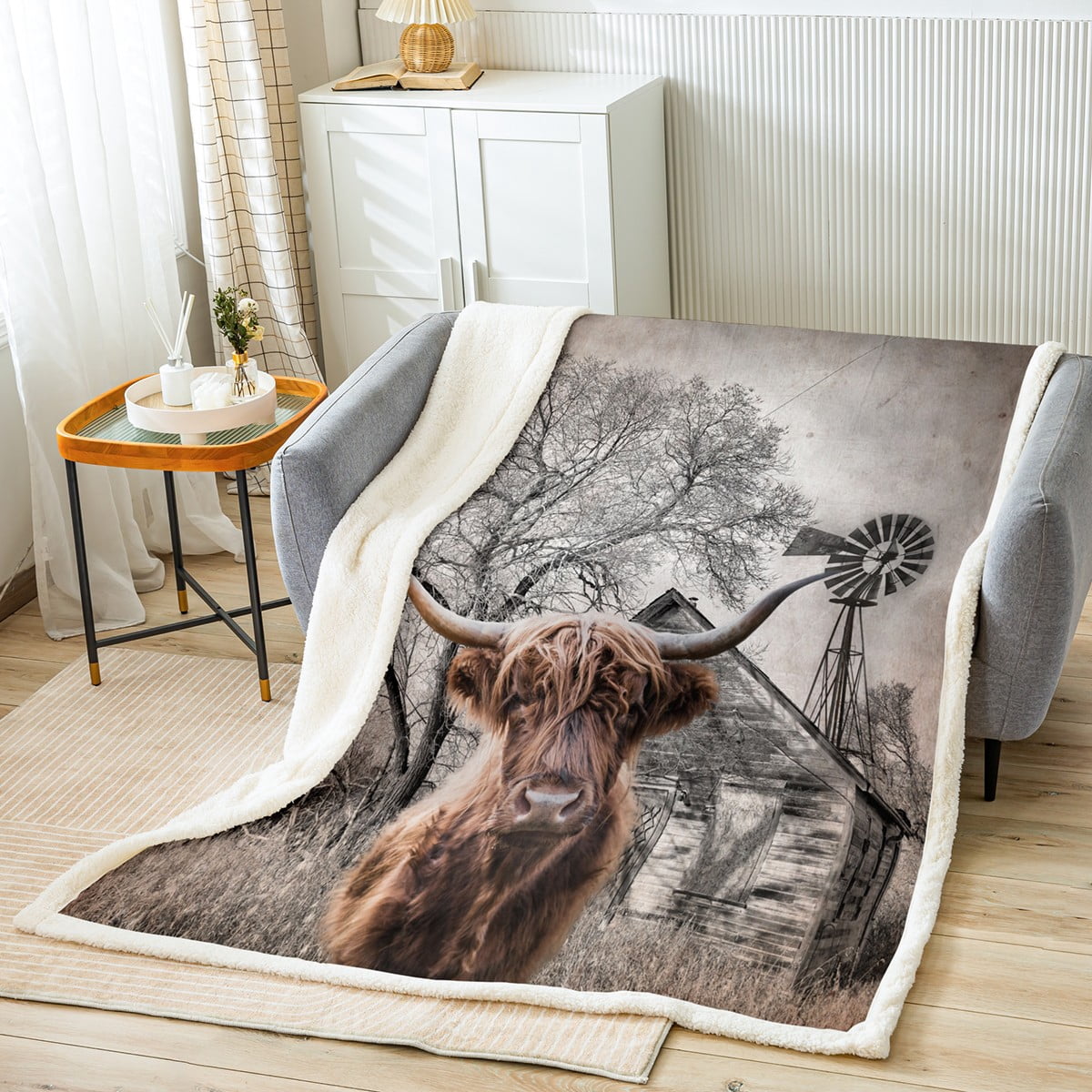 Highland Cow Farm Animals Throw Blanket 40"x50",Garden Windmill Decor ...