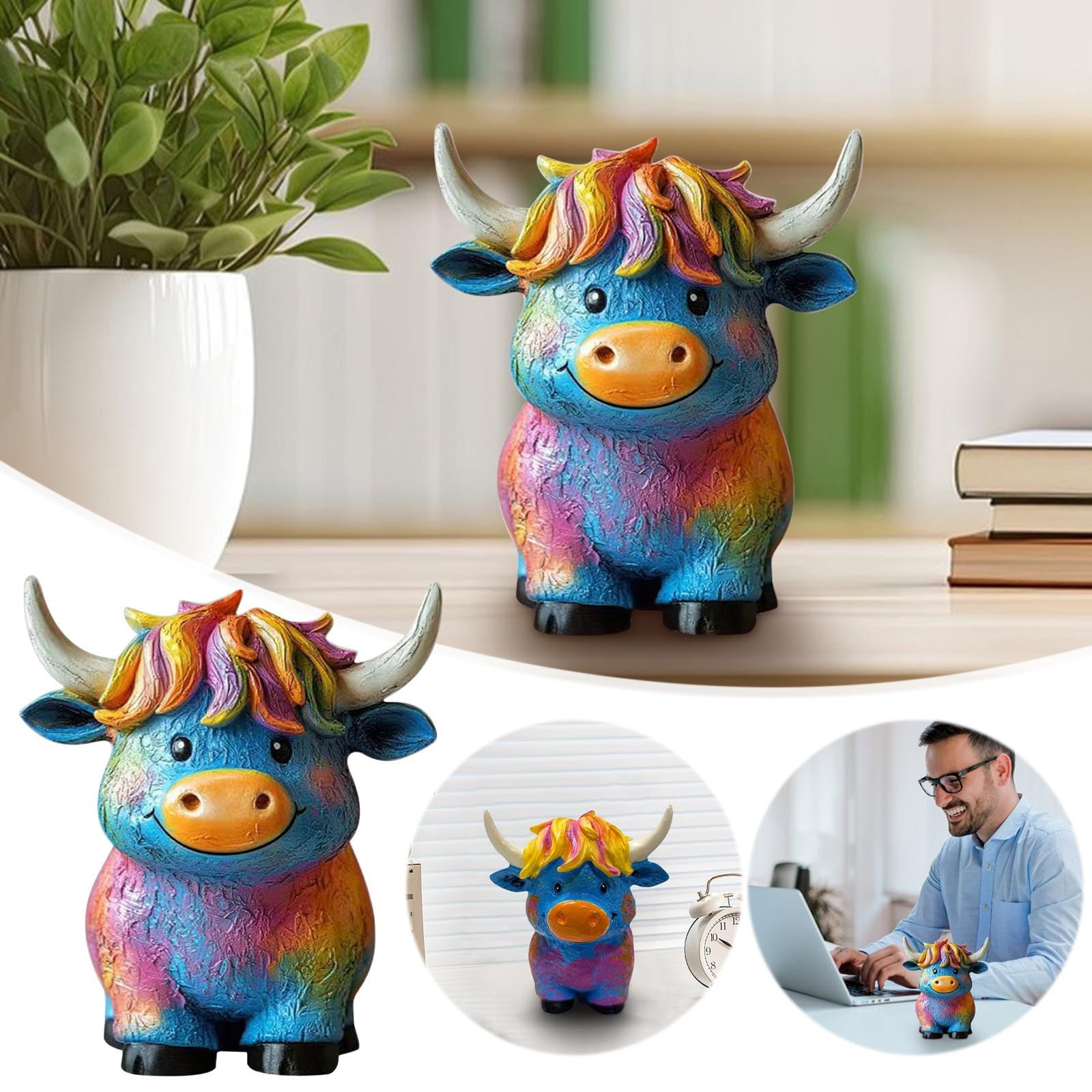 Highland Cow Figurine Decorative Resin Statue | Colorful Handcrafted ...