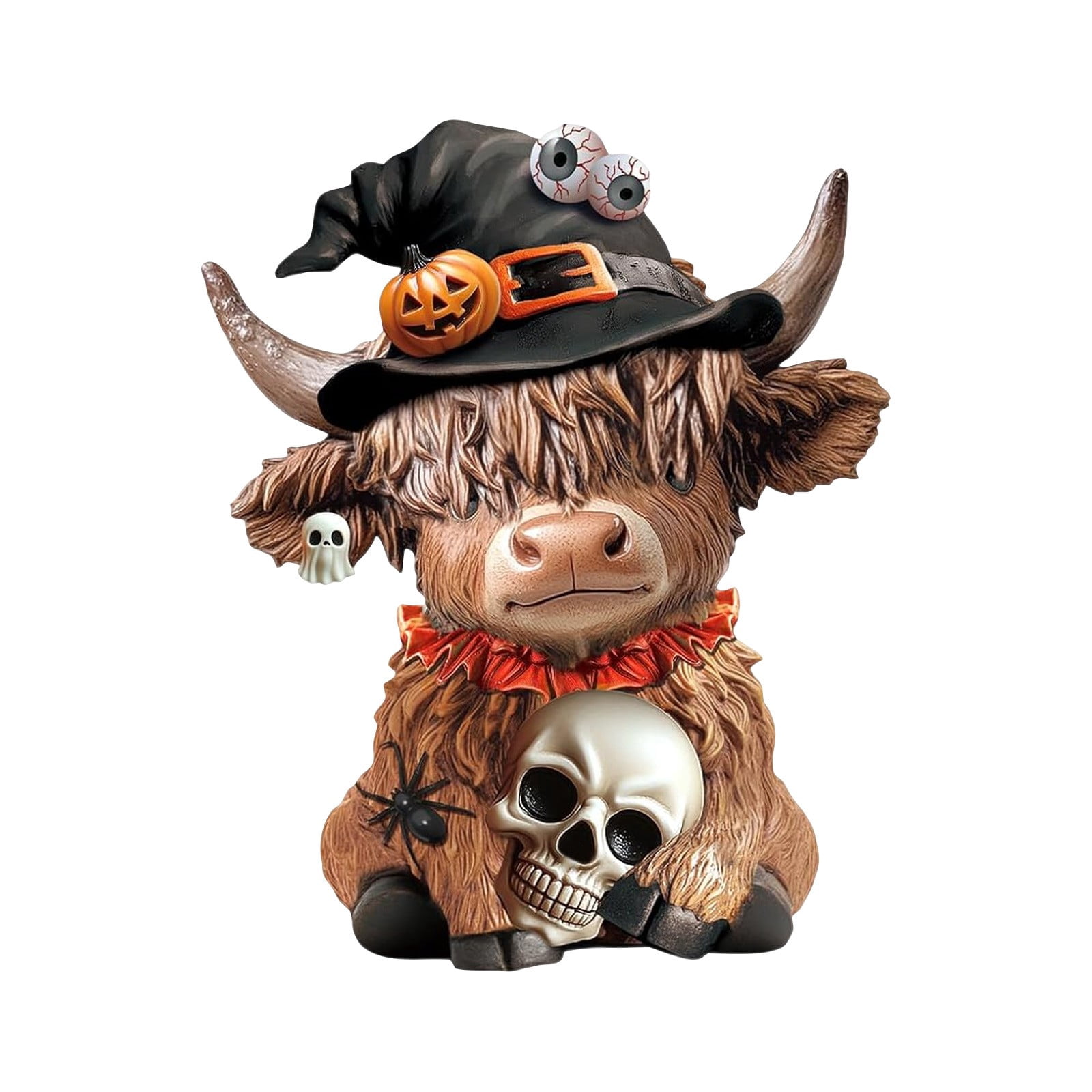 Highland Cow Figurines Halloween Pumpkin Skull Spider Highland Cow ...