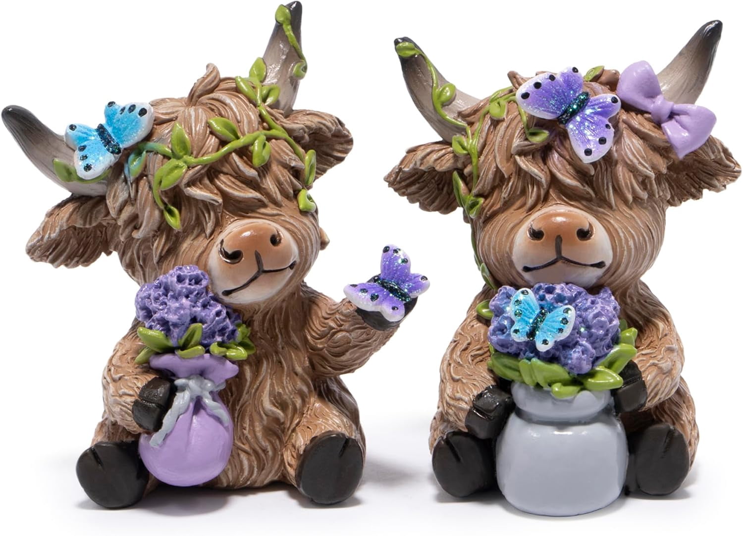 Highland Cow Figurines with Lavender Rustic Farmhouse Highland Cow ...