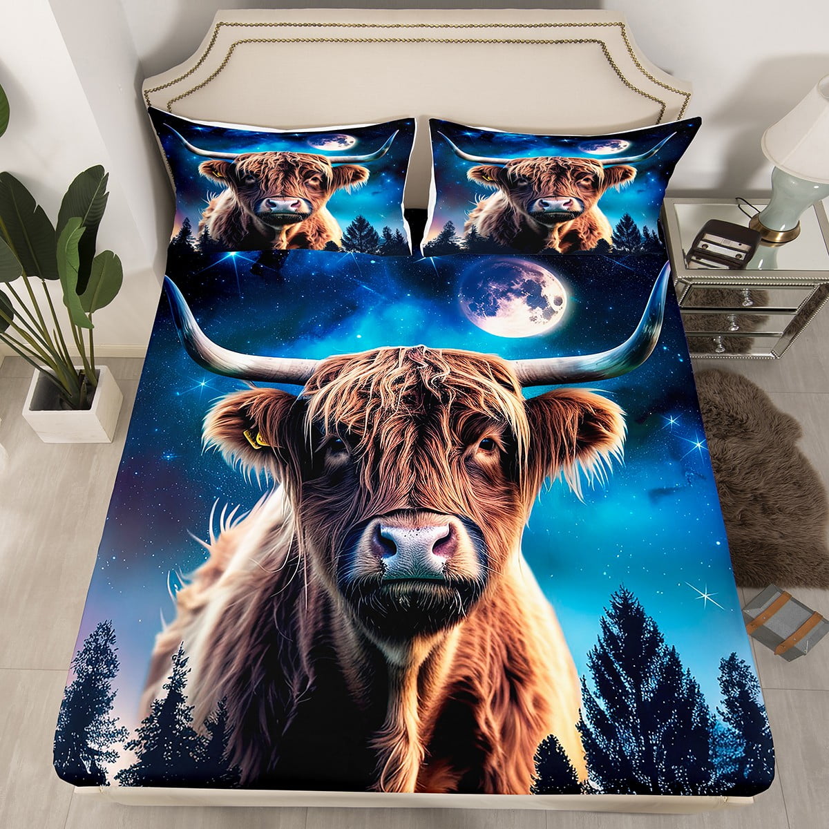 Highland Cow Fitted Sheet Bull Cattle Twin Bed Sheets for Girls,Farm ...