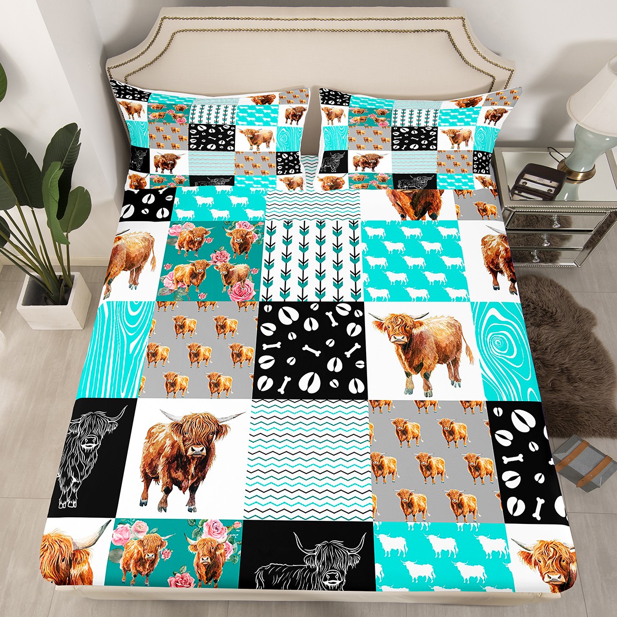 Highland Cow Fitted Sheet Farm Animals Bed Sheets Full,Western Cowboy ...