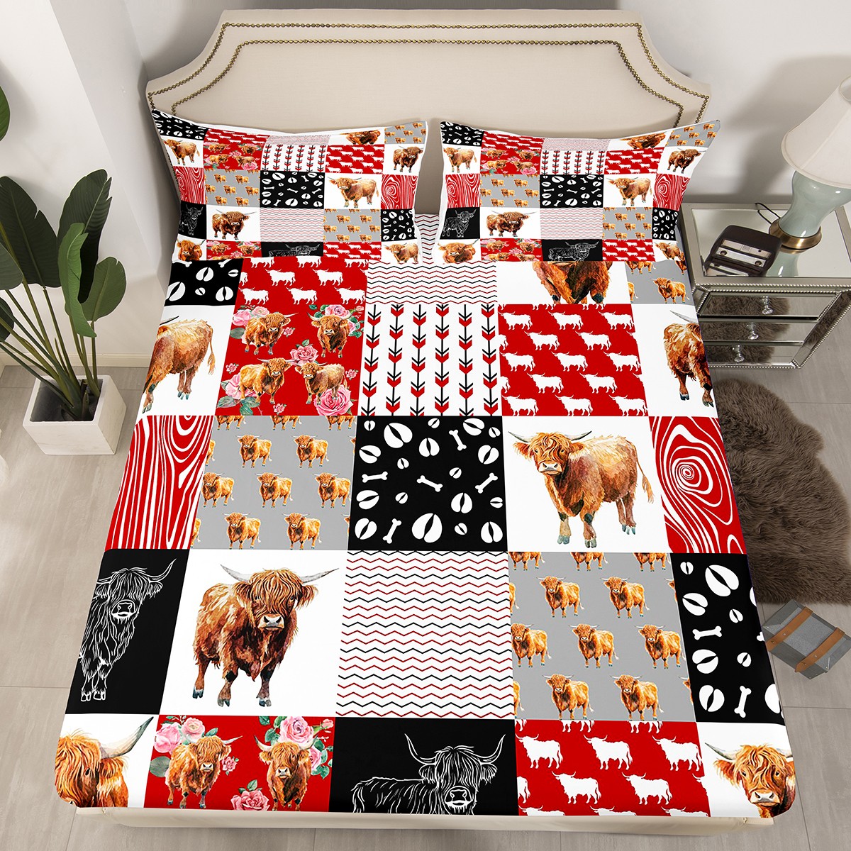 Highland Cow Fitted Sheet Farm Animals Bed Sheets,Western Cowboy ...