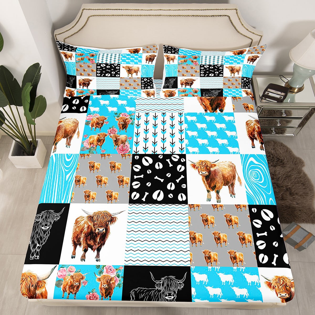 Highland Cow Fitted Sheet Western Animals Sheets Queen Size Bed Set ...