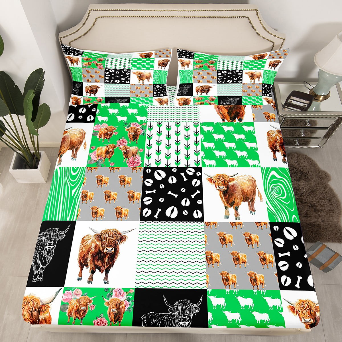 Highland Cow Fitted Sheet Western Animals Sheets Queen Size Bed Set ...