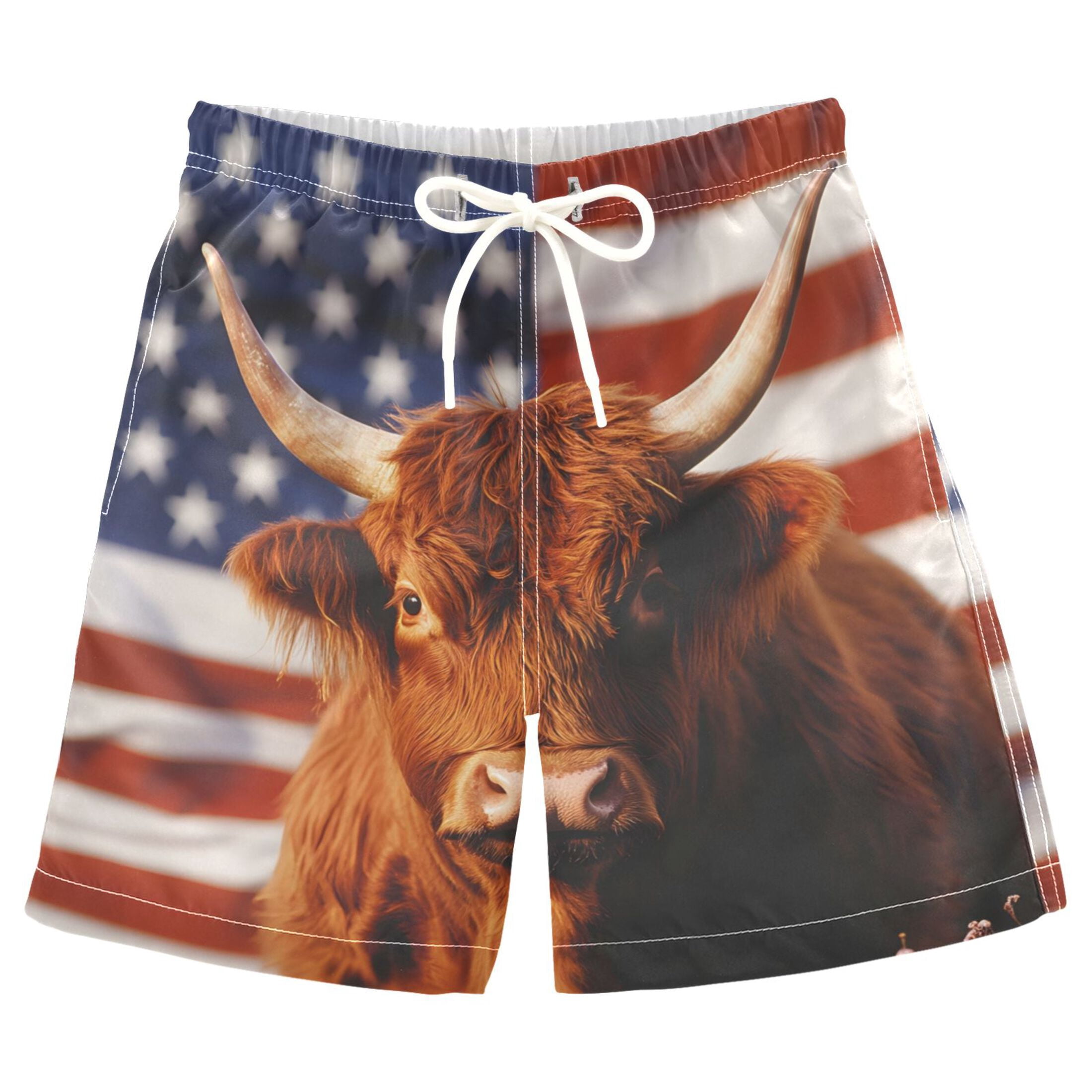 Highland Cow Flag Flowers Boys' Beach Pants Board Shorts Swim Trunks ...