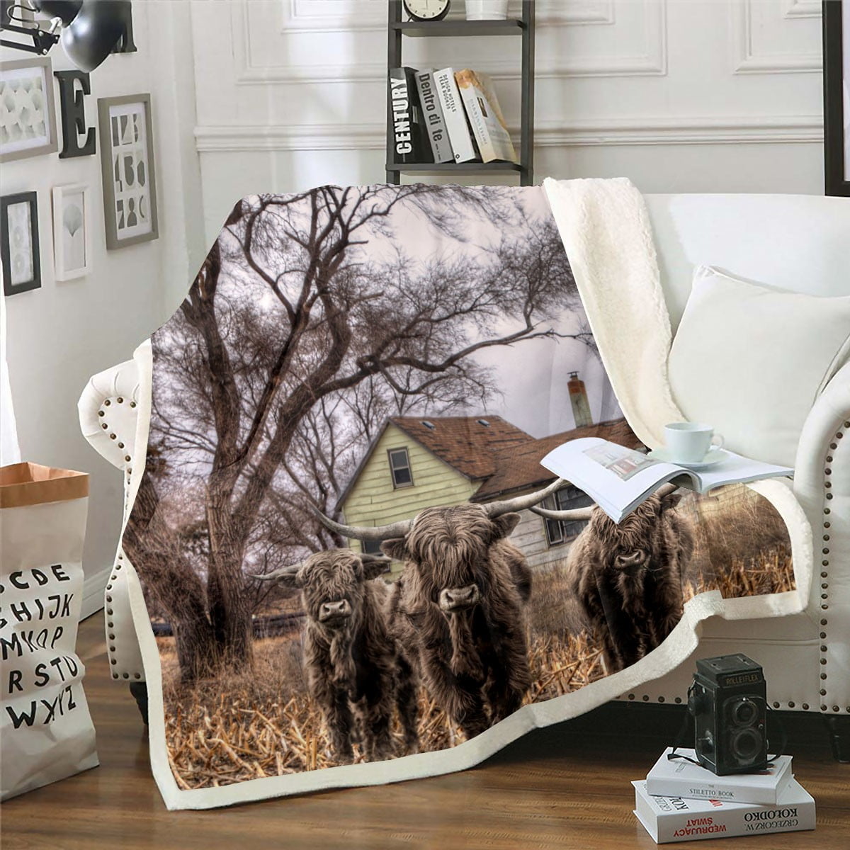 Highland Cow Fleece Blanket Rustic Farm Animal Fuzzy Blanket for Girls ...