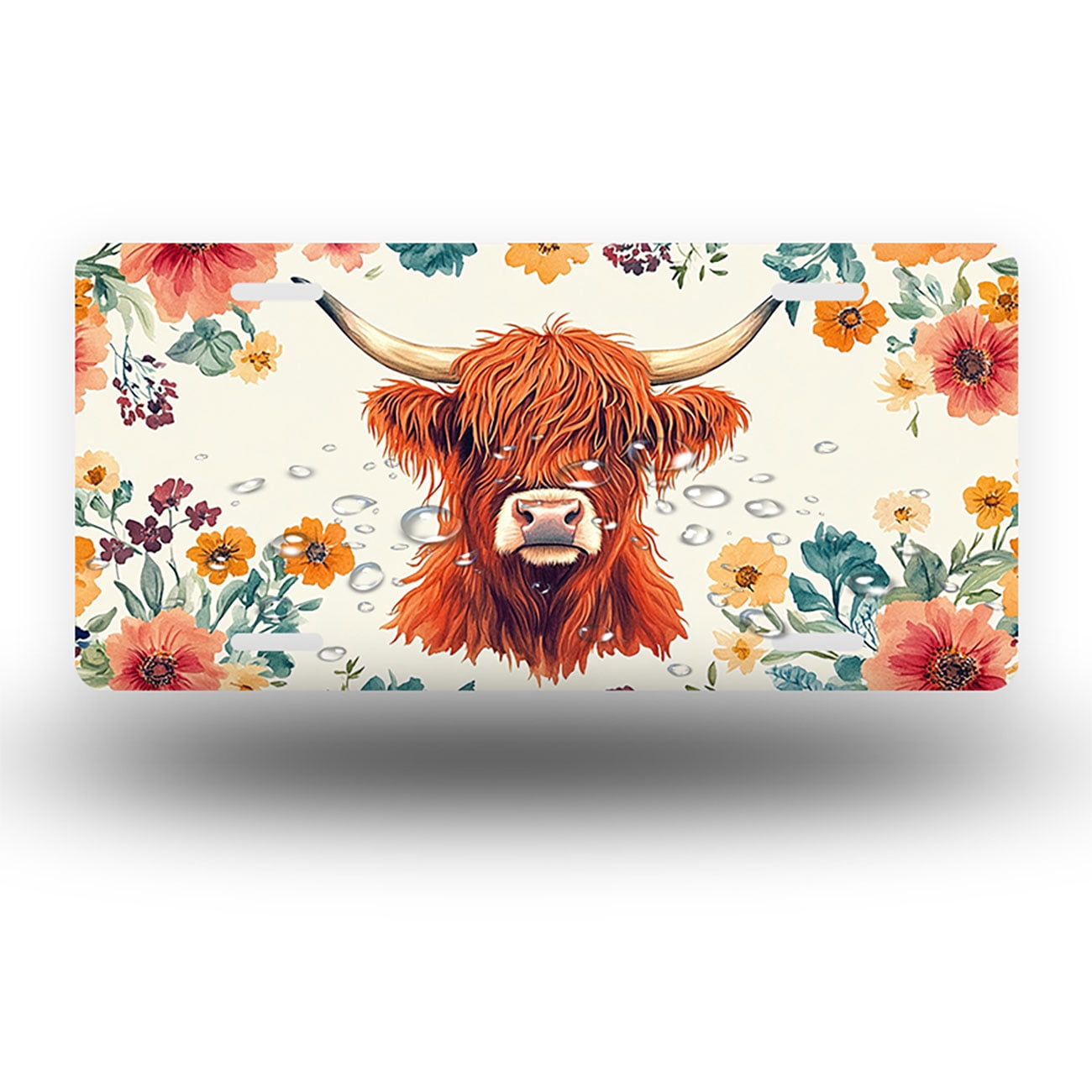 Highland Cow with Floral Border Front License Plate,Metal License Plate ...