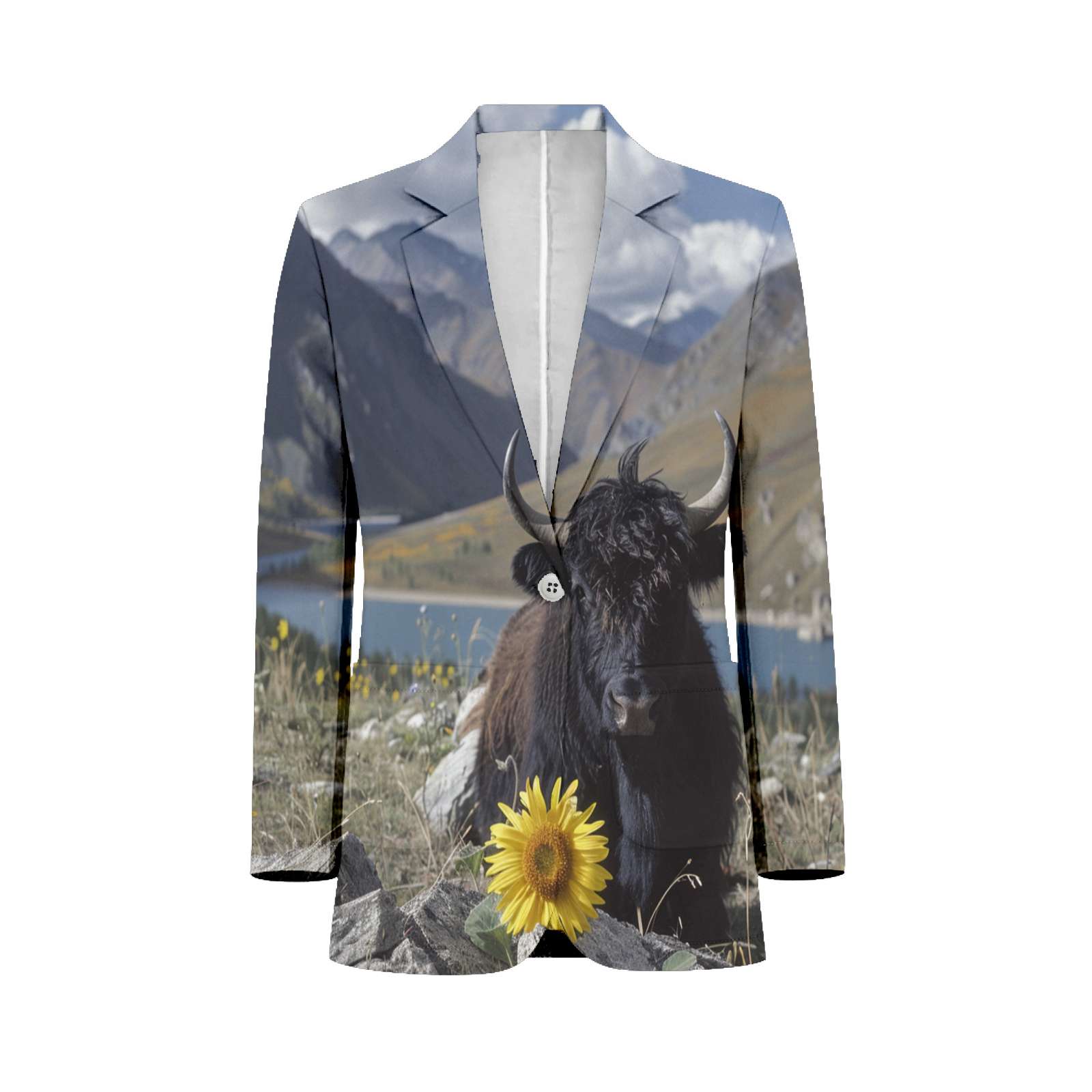 Highland Cow Floral Sunflower Mens Suits Shawl Collar Slim Fit Suit ...