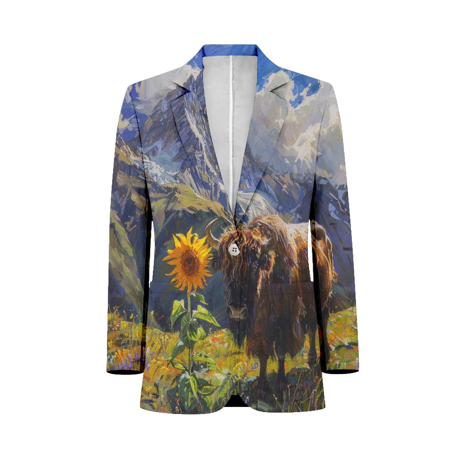 Highland Cow Floral Sunflower Mens Suits Shawl Collar Slim Fit Suit ...