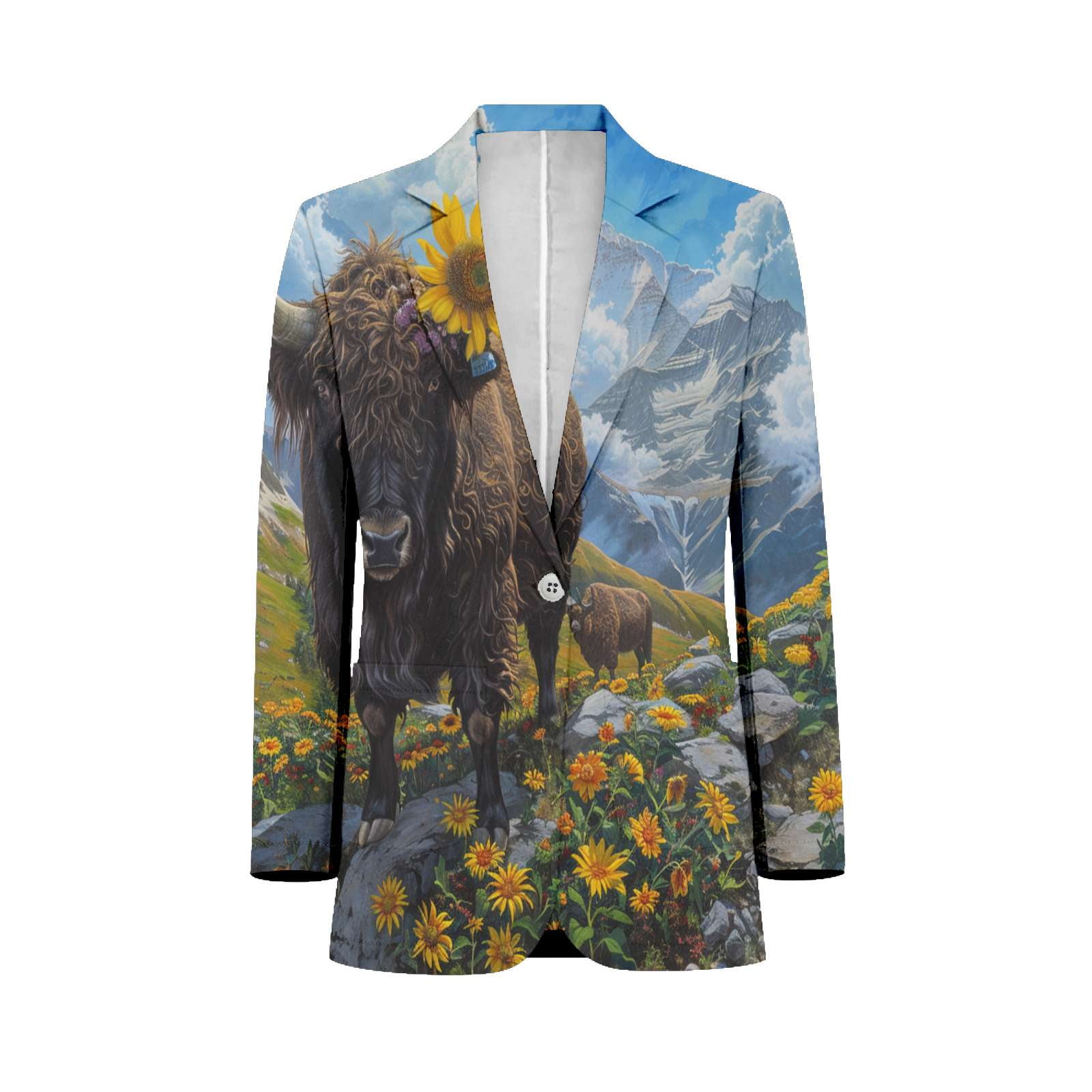 Highland Cow Floral Sunflower Mens Suits Shawl Collar Slim Fit Suit ...