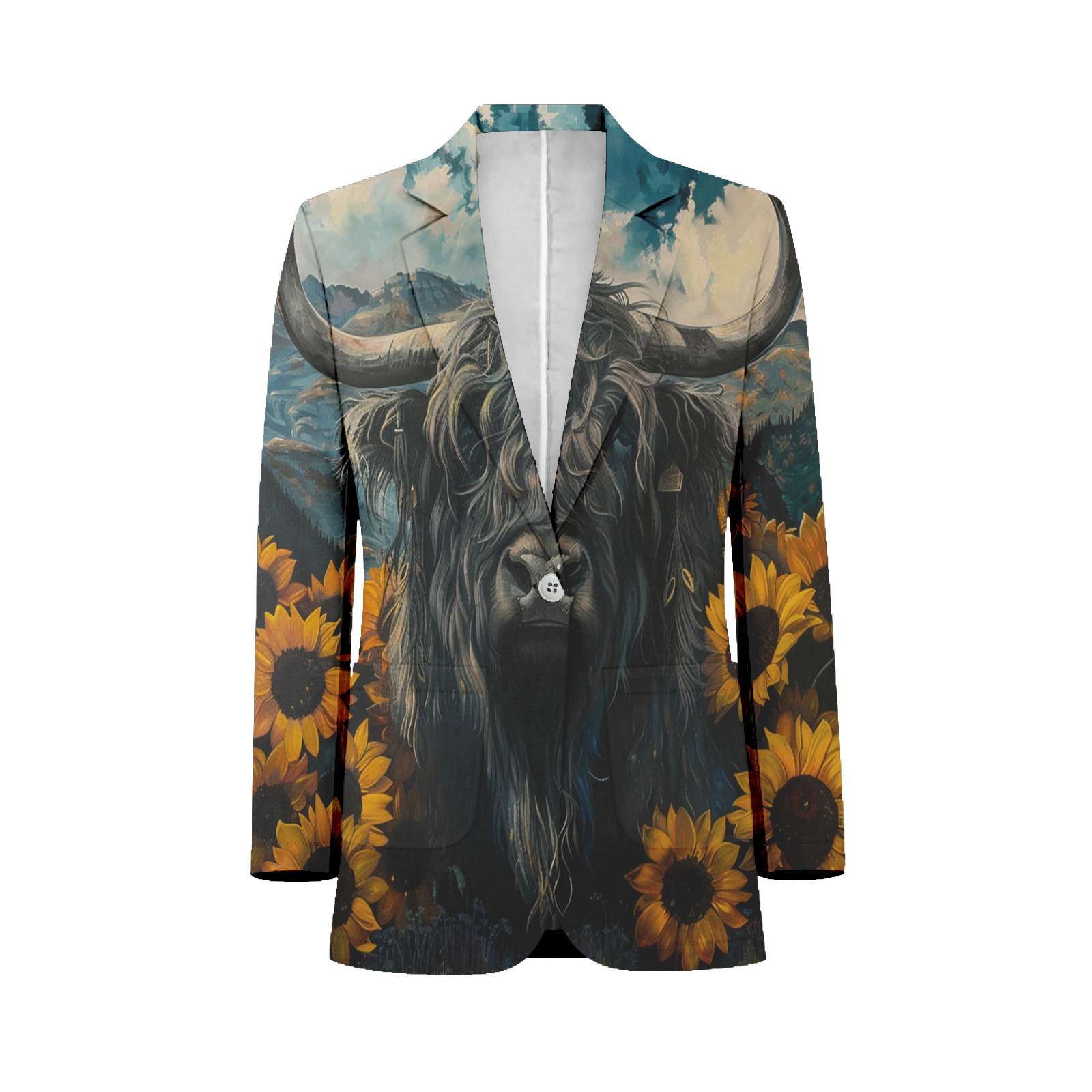 Highland Cow Floral Sunflower Mens Suits Shawl Collar Slim Fit Suit ...
