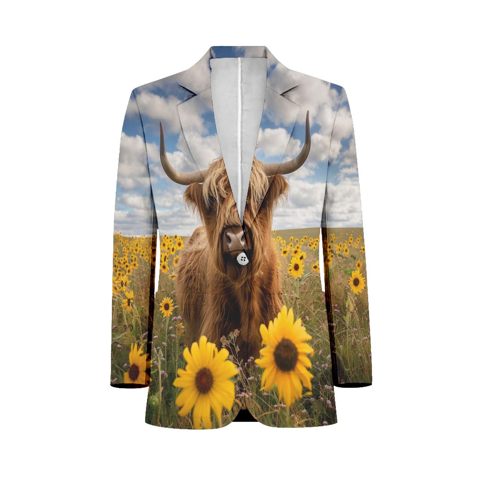 Highland Cow Floral Sunflower Mens Suits Shawl Collar Slim Fit Suit ...