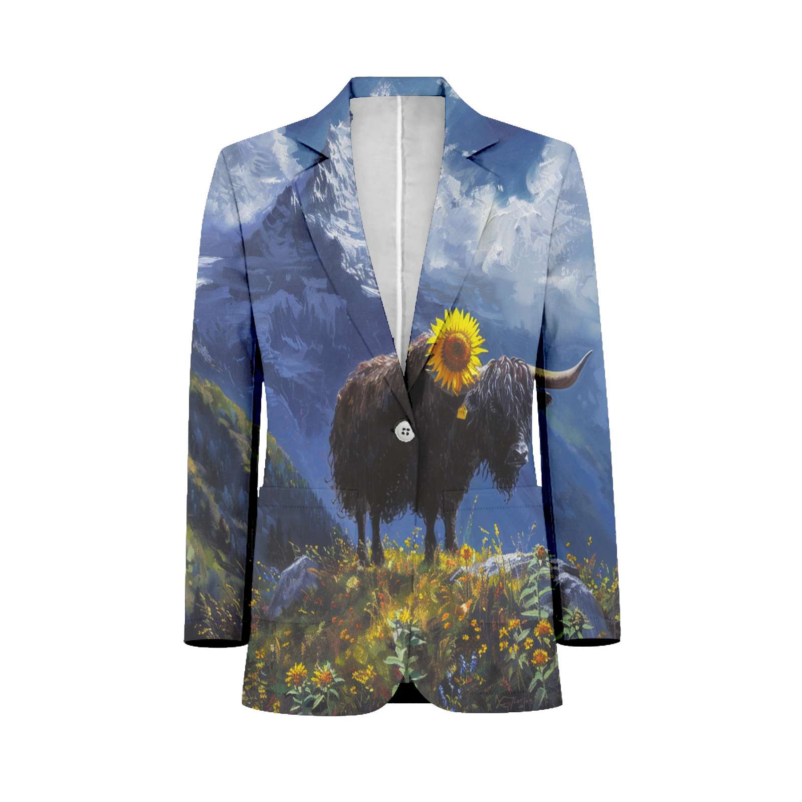 Highland Cow Floral Sunflower Mens Suits Shawl Collar Slim Fit Suit ...