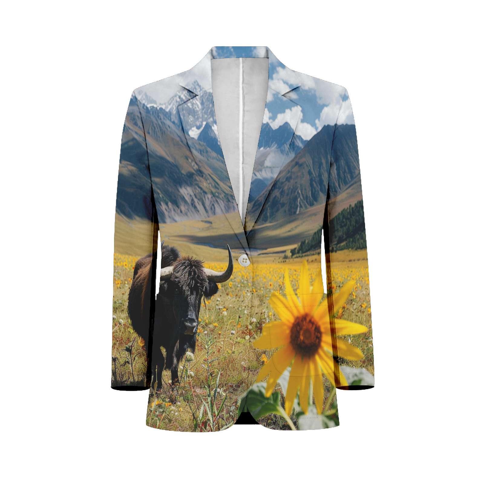 Highland Cow Floral Sunflower Mens Suits Shawl Collar Slim Fit Suit ...