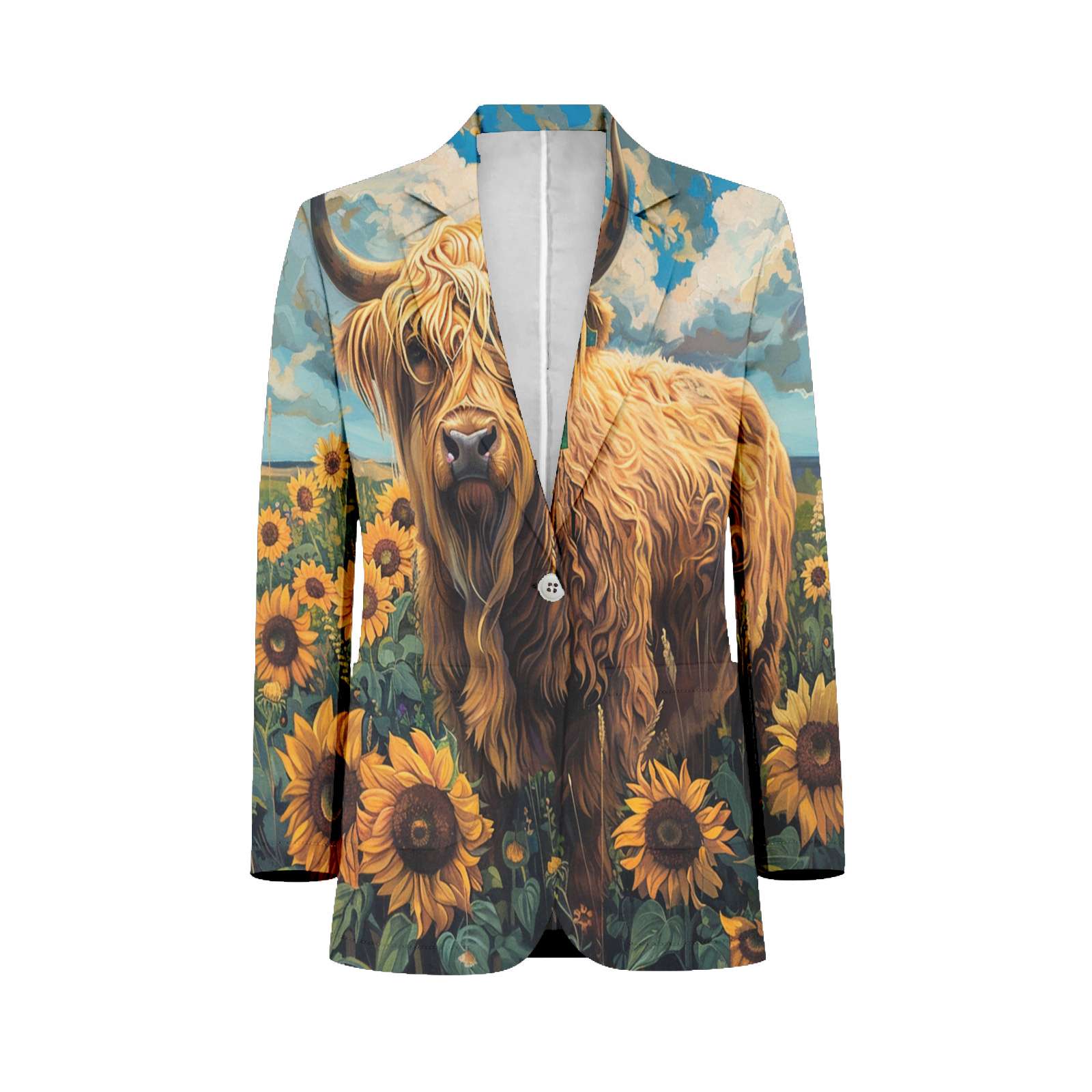 Highland Cow Floral Sunflower Mens Suits Shawl Collar Slim Fit Suit ...