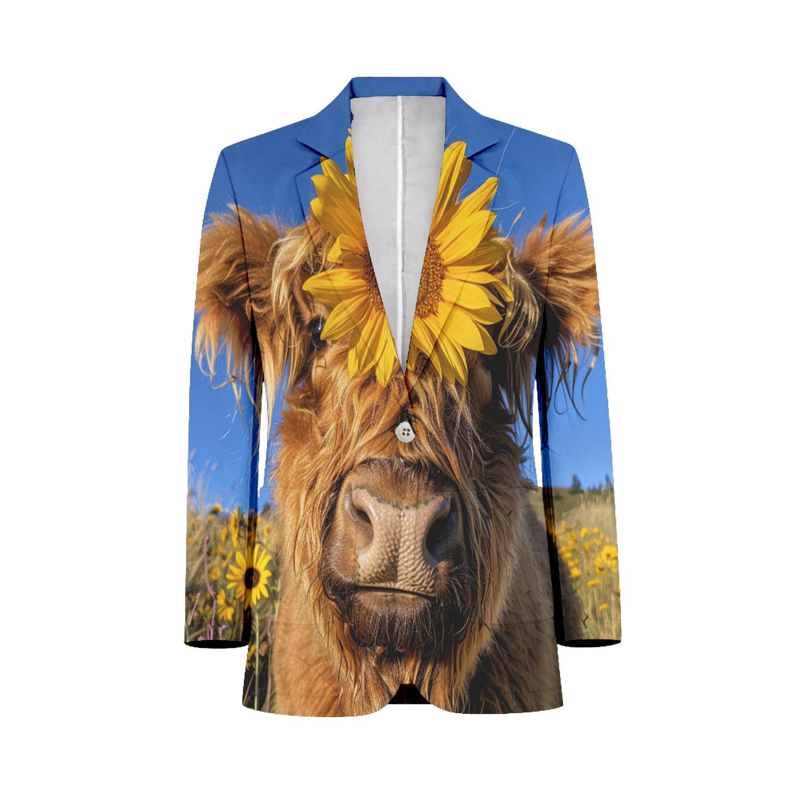 Highland Cow Floral Sunflower Mens Suits Shawl Collar Slim Fit Suit ...