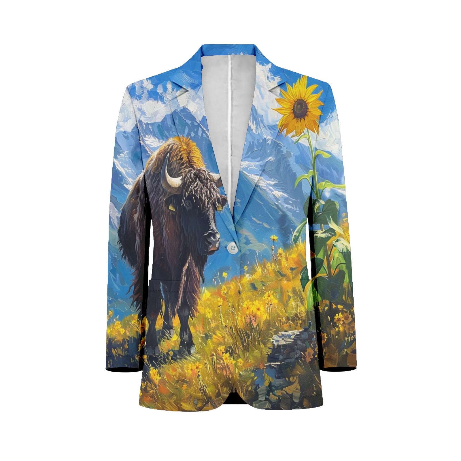 Highland Cow Floral Sunflower Mens Suits Shawl Collar Slim Fit Suit ...