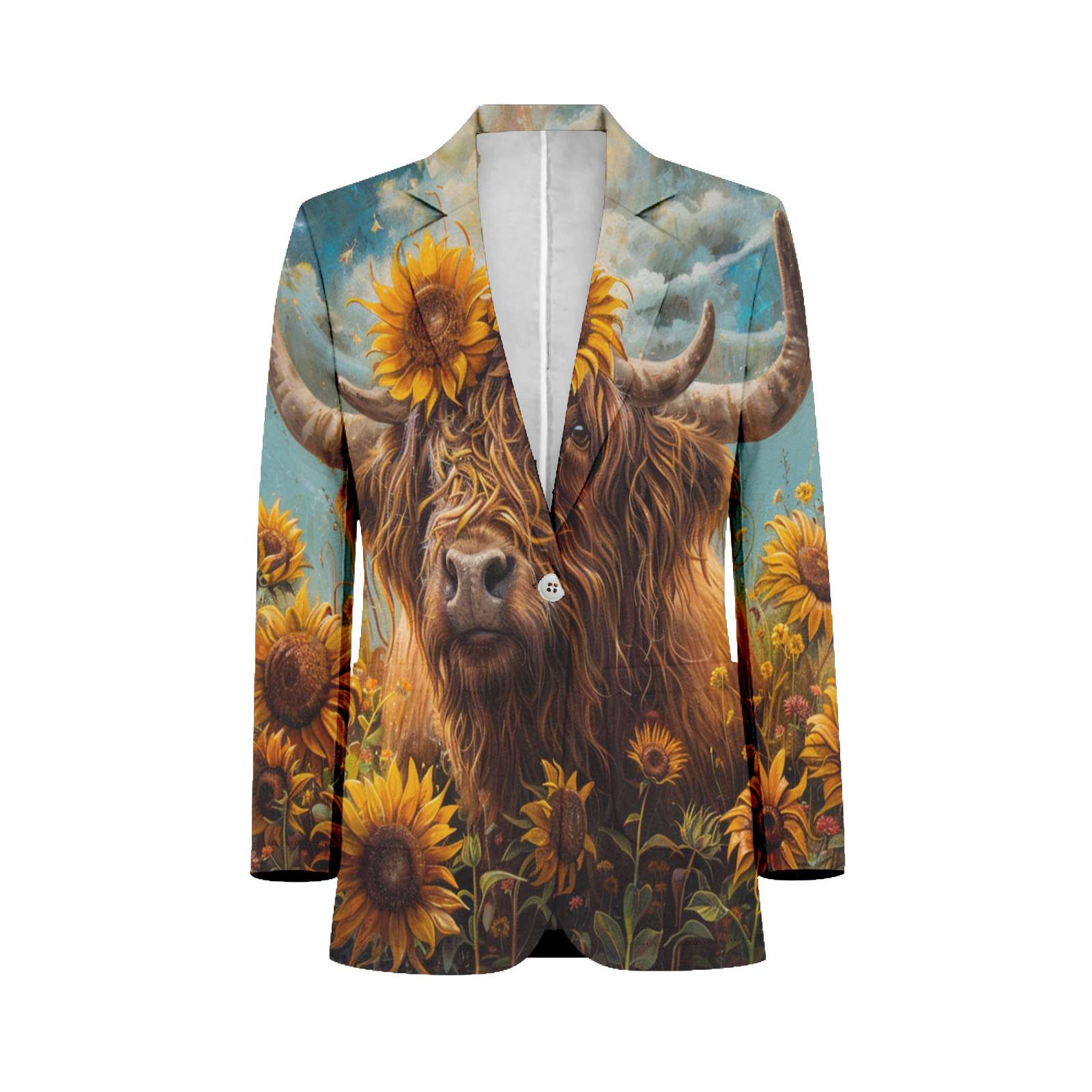 Highland Cow Floral Sunflower Mens Suits Shawl Collar Slim Fit Suit ...