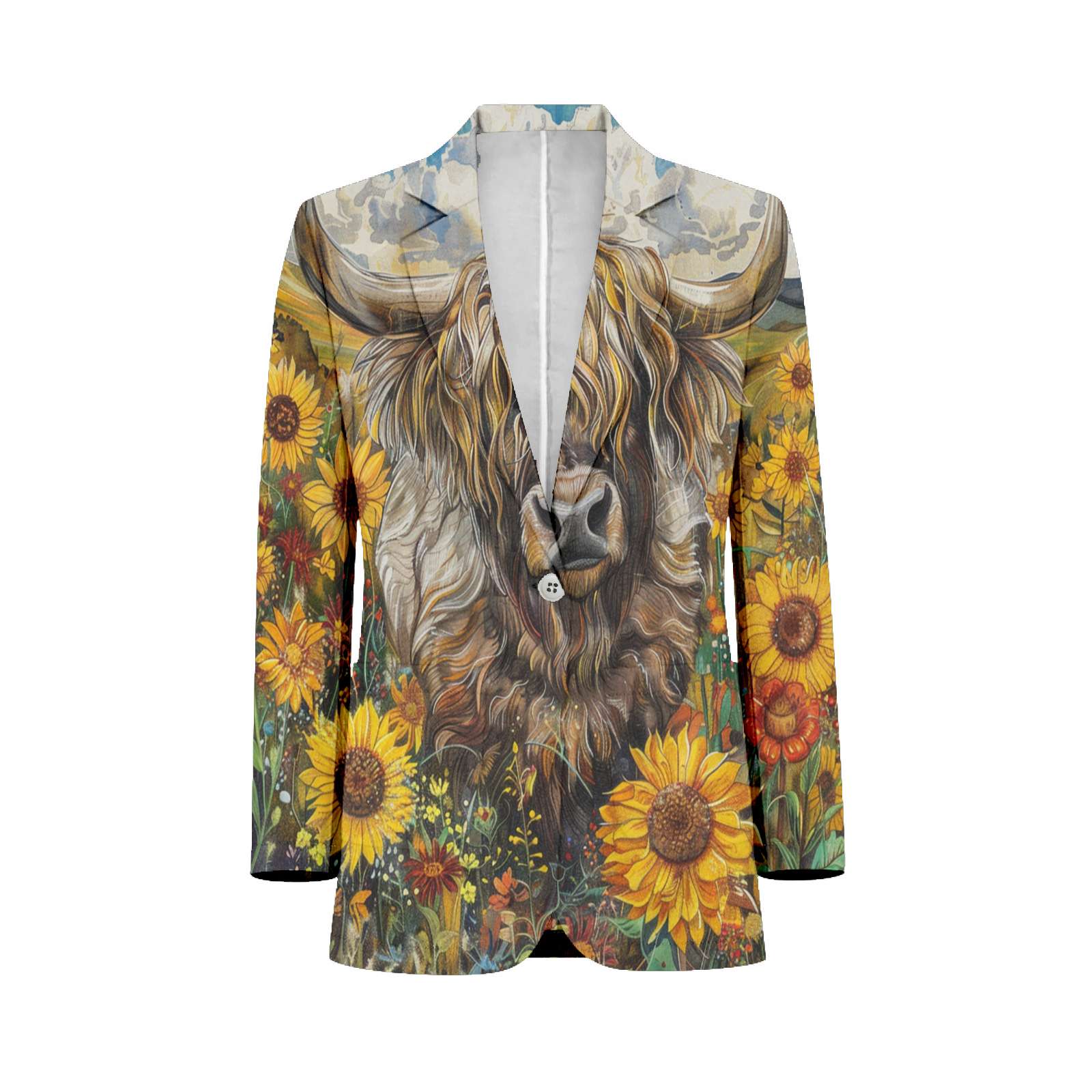 Highland Cow Floral Sunflower Mens Suits Shawl Collar Slim Fit Suit ...