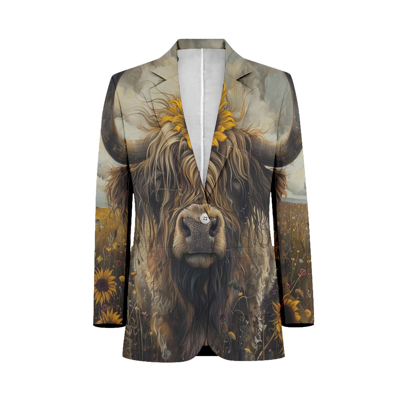 Highland Cow Floral Sunflower Mens Suits Shawl Collar Slim Fit Suit ...