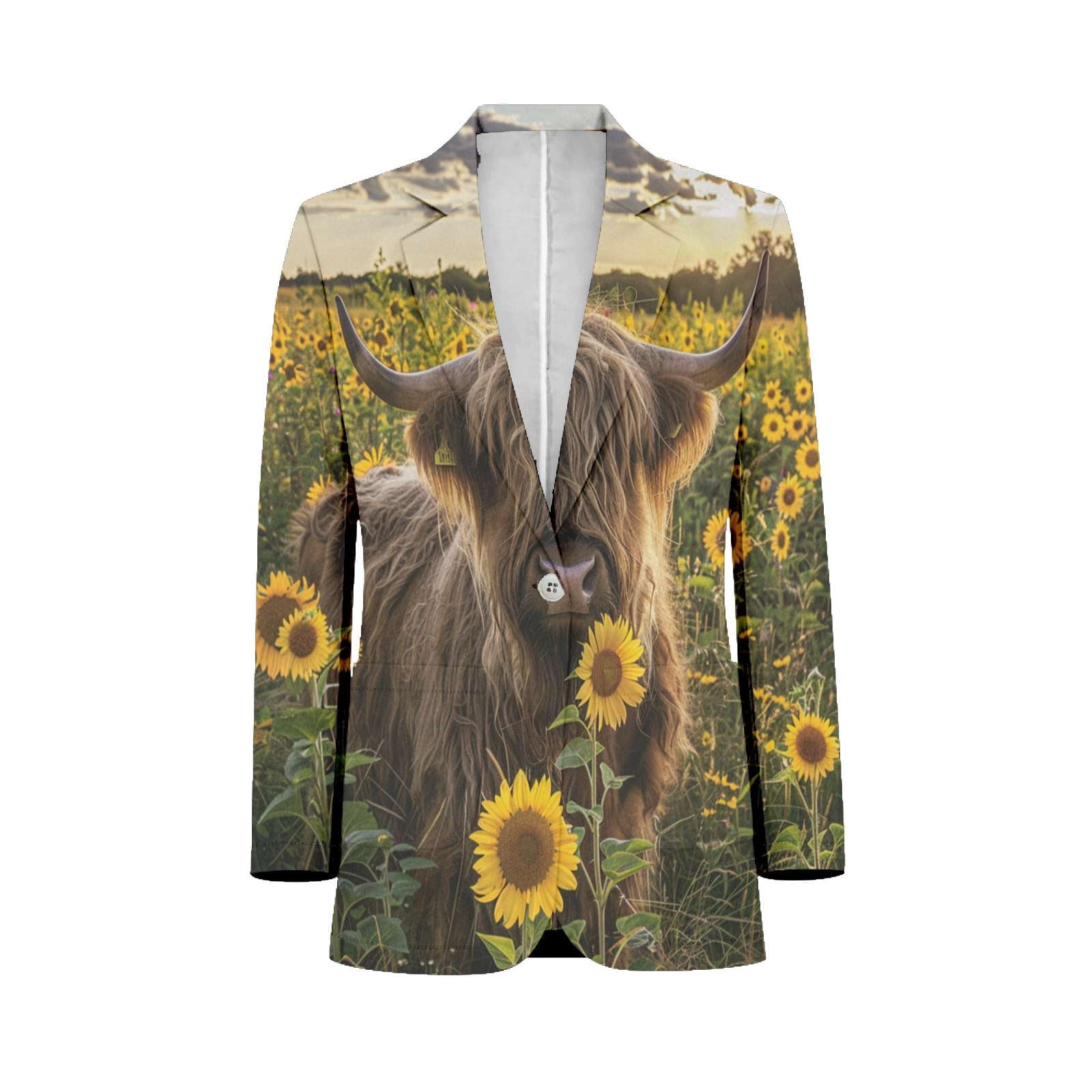 Highland Cow Floral Sunflower Mens Suits Shawl Collar Slim Fit Suit ...