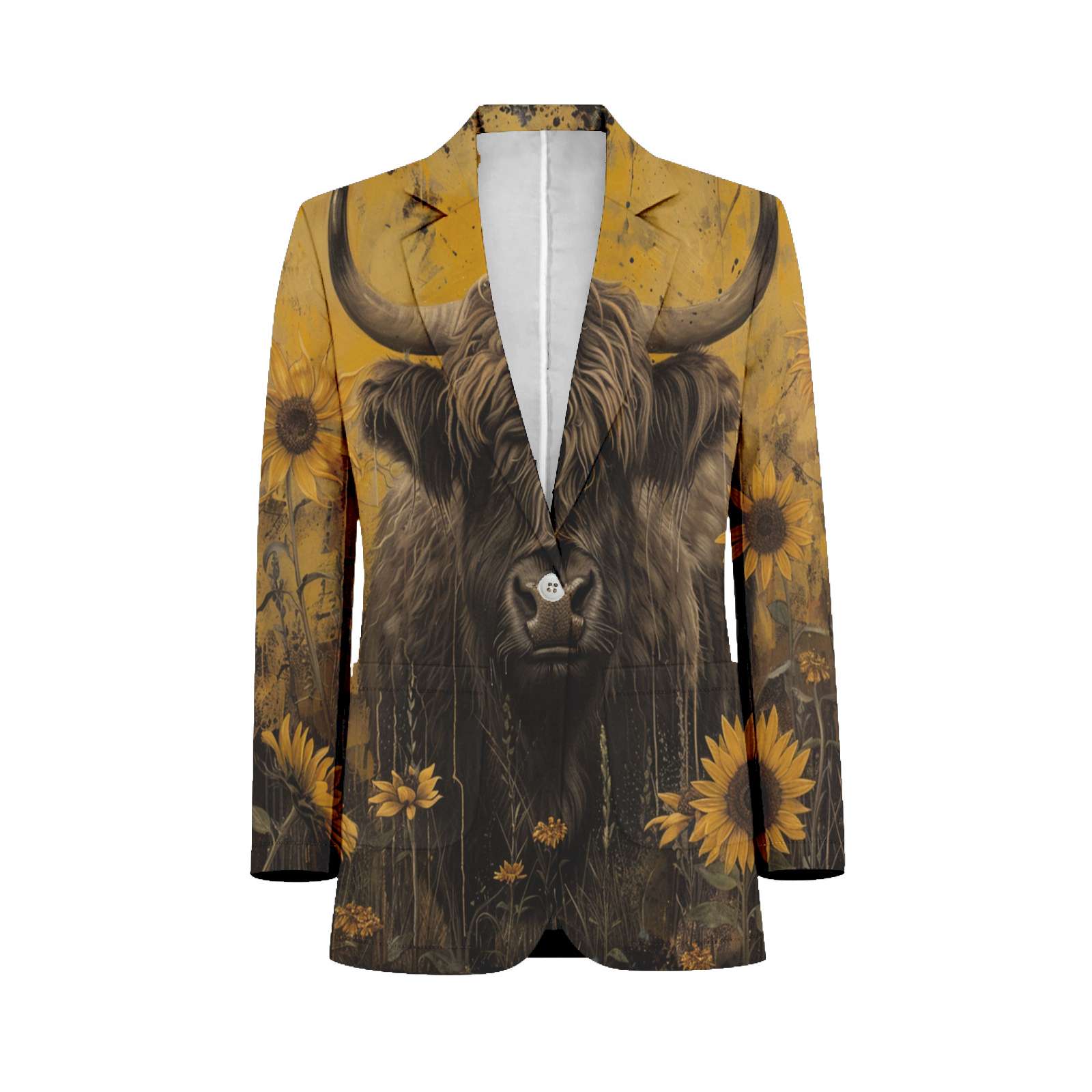 Highland Cow Floral Sunflower Mens Suits Shawl Collar Slim Fit Suit ...