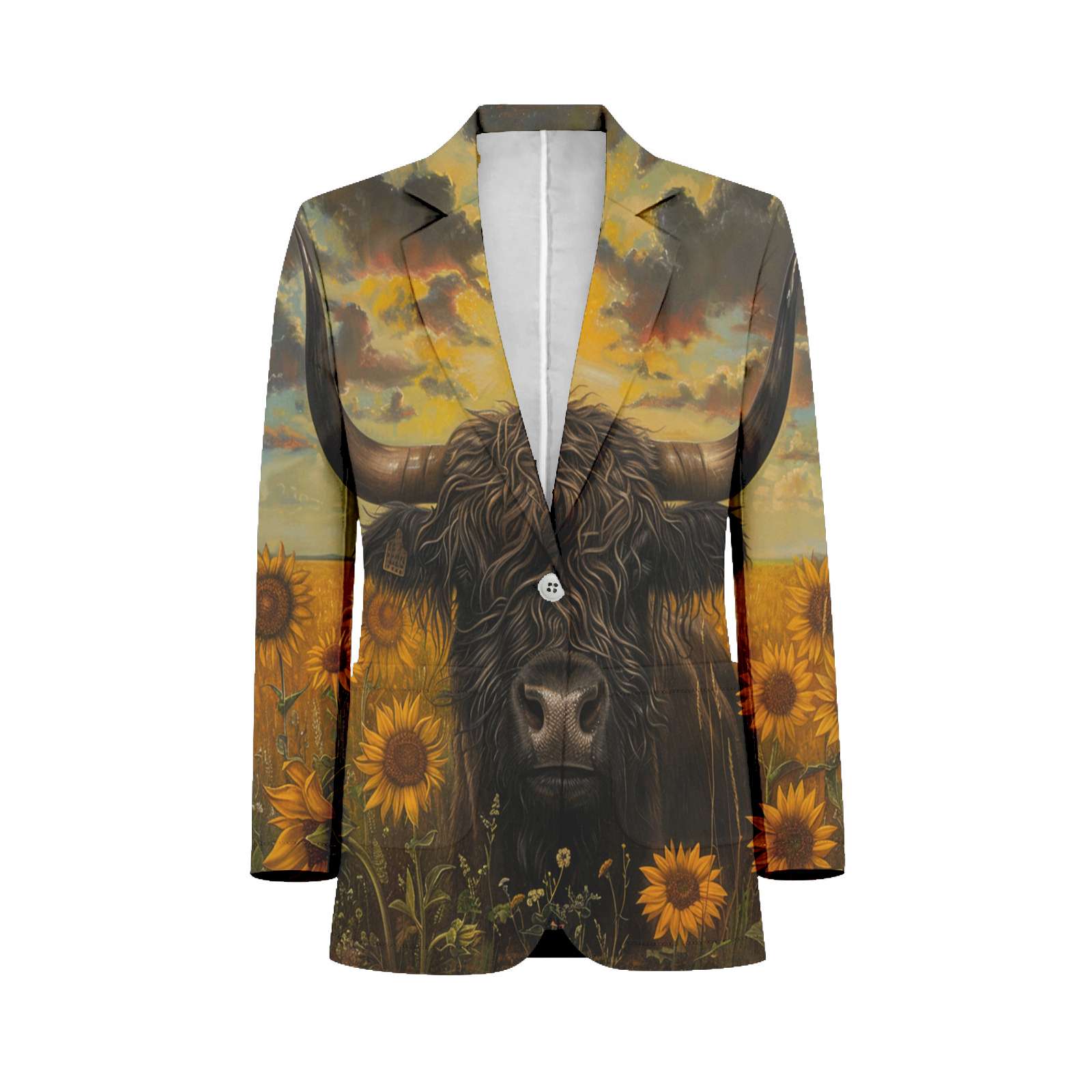 Highland Cow Floral Sunflower Mens Suits Shawl Collar Slim Fit Suit ...