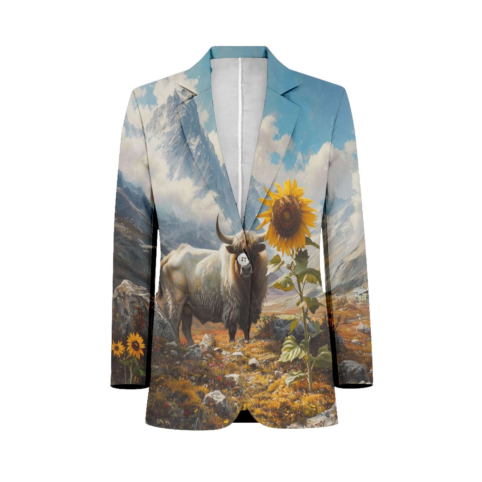 Highland Cow Floral Sunflower Mens Suits Shawl Collar Slim Fit Suit ...