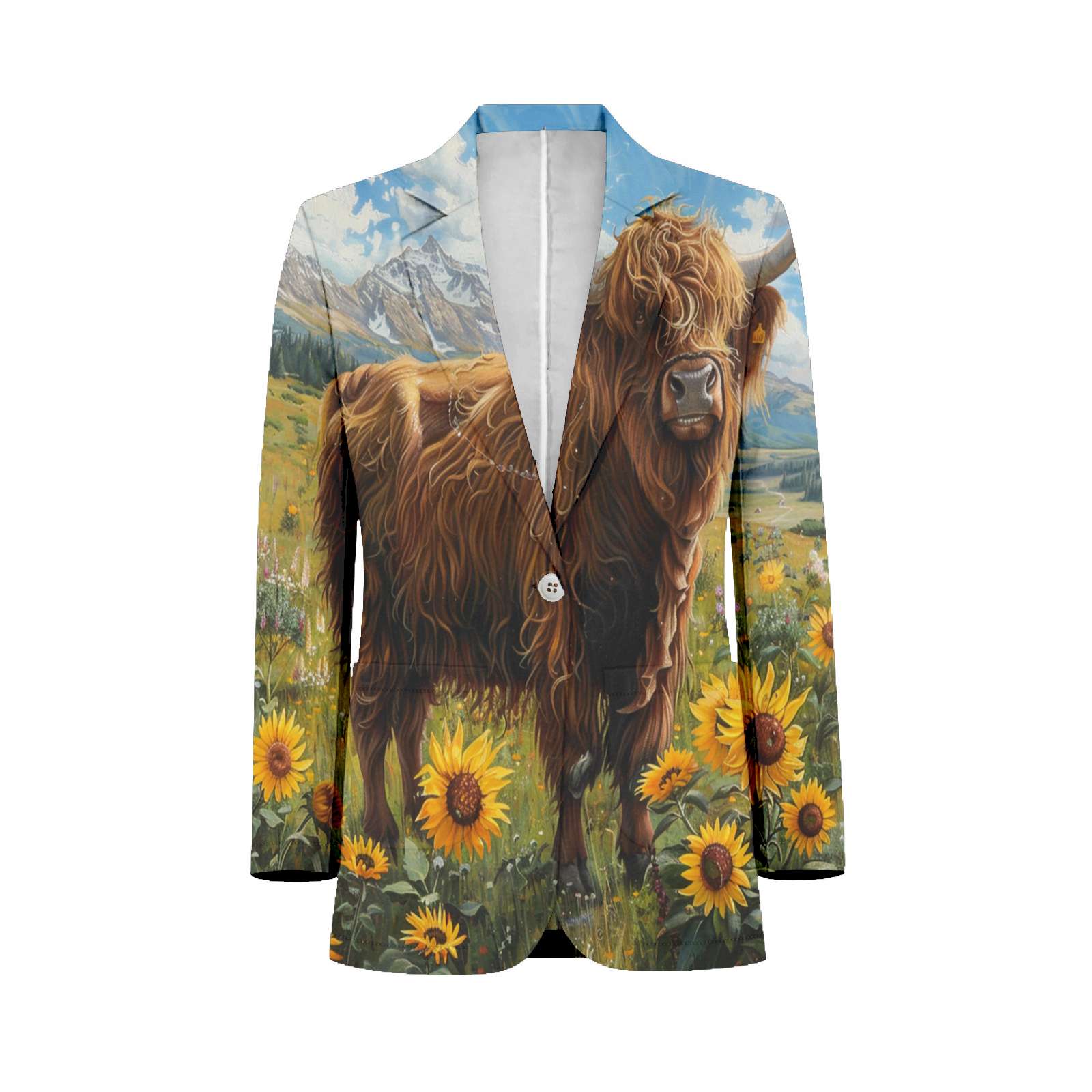 Highland Cow Floral Sunflower Mens Suits Shawl Collar Slim Fit Suit ...