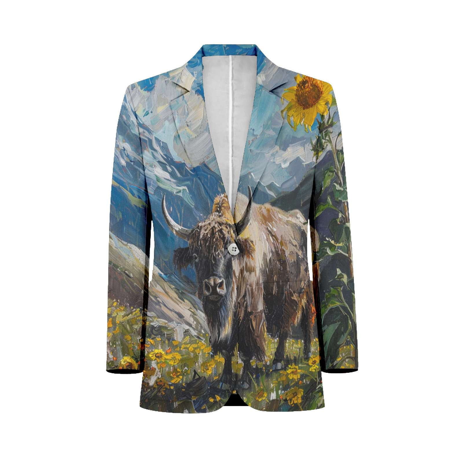 Highland Cow Floral Sunflower Mens Suits Shawl Collar Slim Fit Suit ...