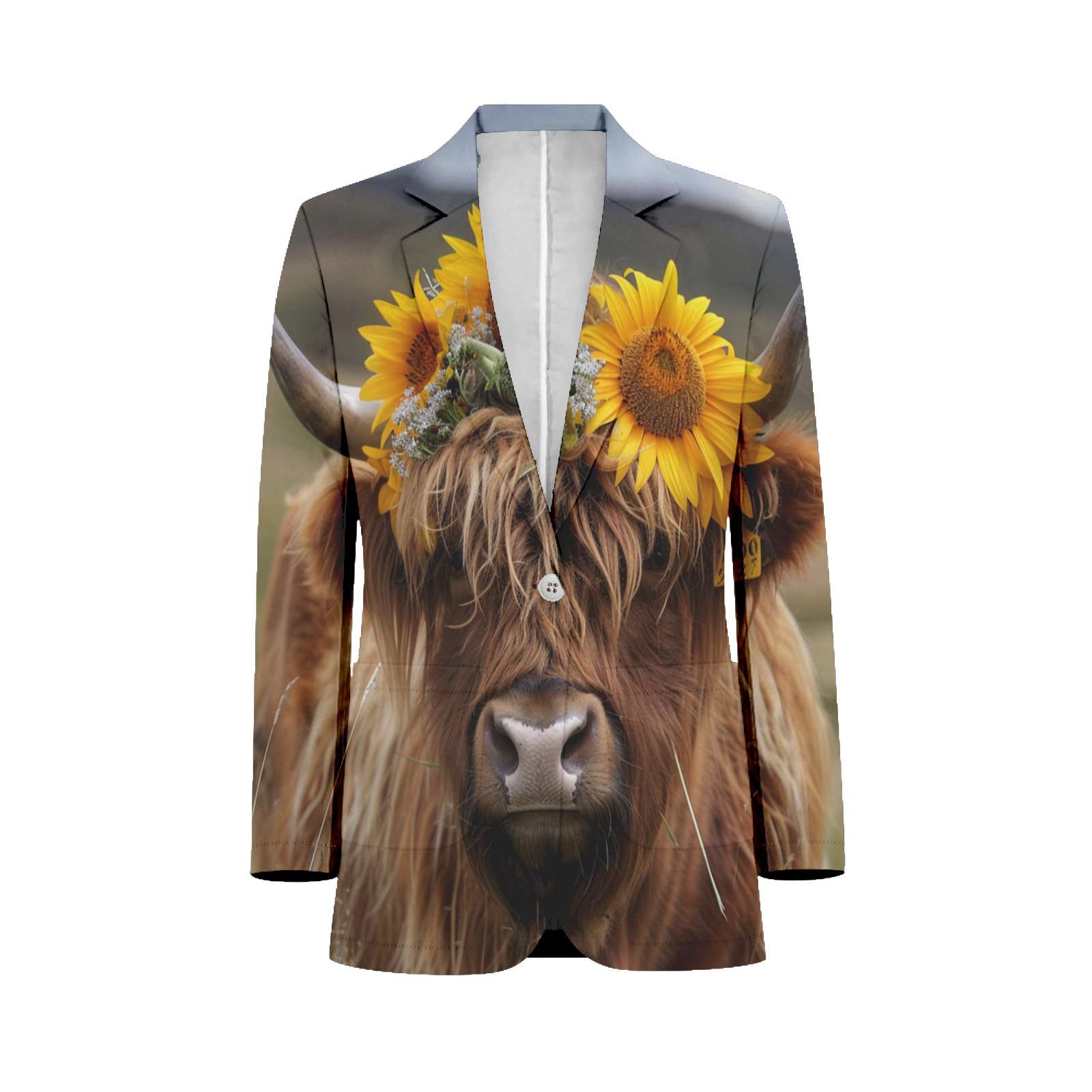Highland Cow Floral Sunflower Mens Suits Shawl Collar Slim Fit Suit ...