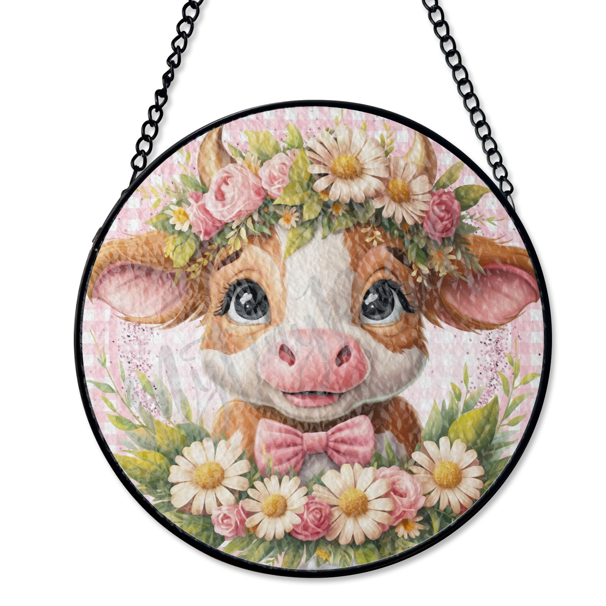 Highland Cow Floral Western Stained Glass Suncatcher UV Printed Glass ...