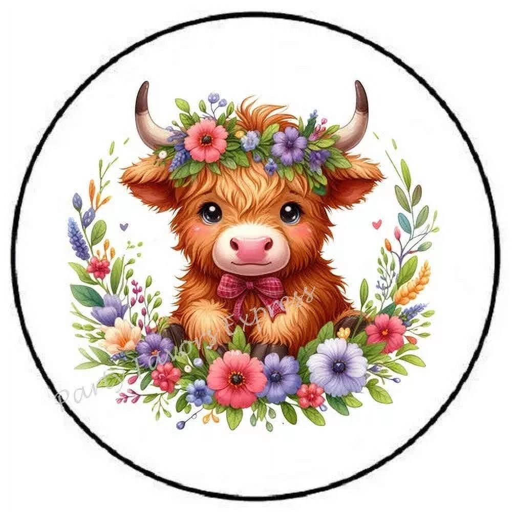 Highland Cow Floral Wreath Sticker Party Favors Sticker Envelope Seals ...