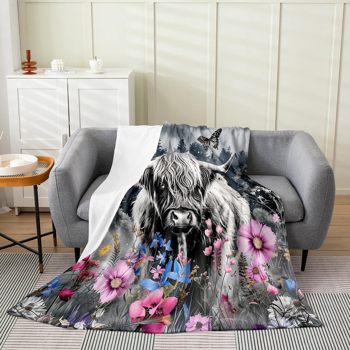 Highland Cow Flower Blanket Baby 30x40 Bull Cattle Throw Blanket ...