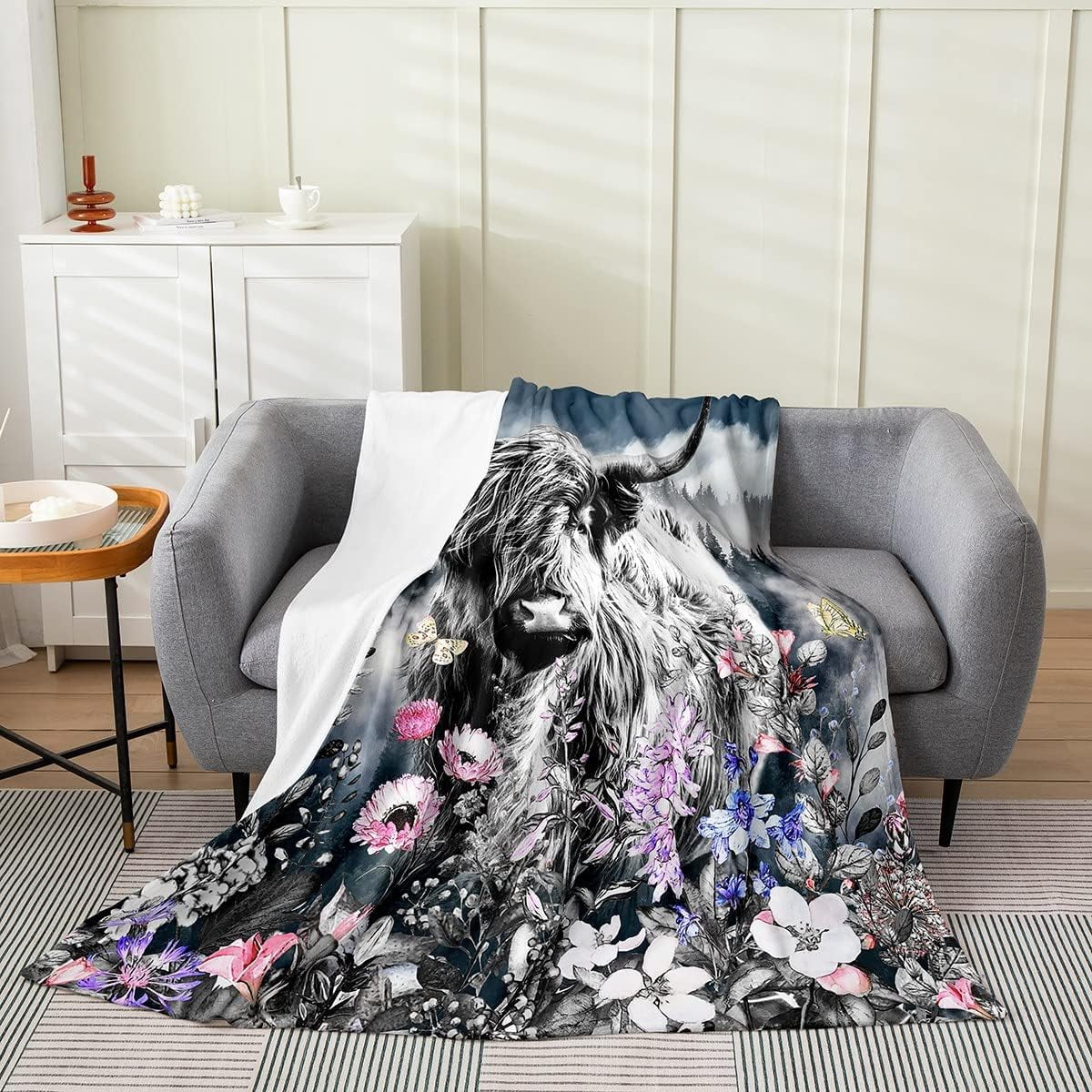 Highland Cow Flower Blanket Twin 60x80 Bull Cattle Throw Blanket ...