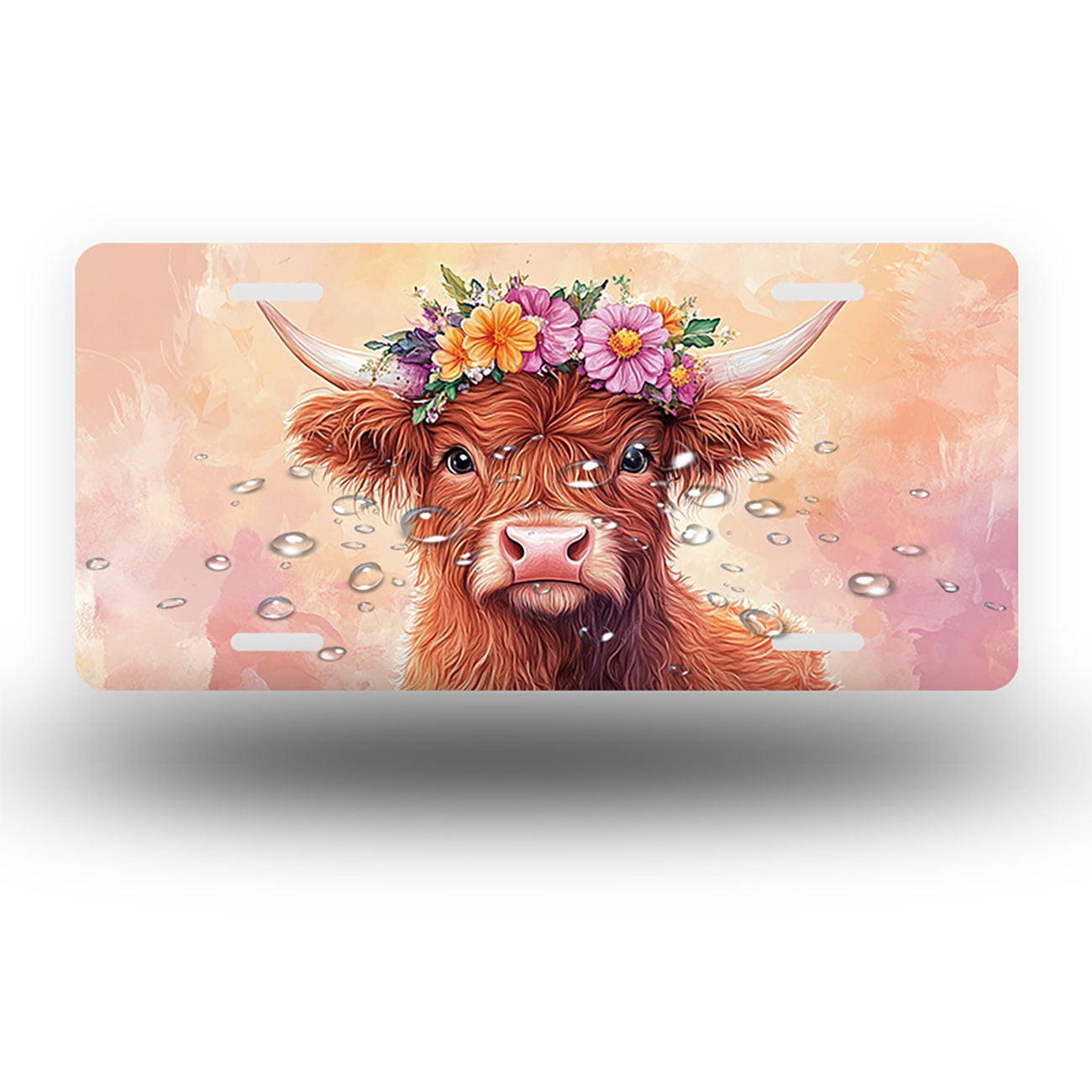 Highland Cow with Flower Crown Front License Plate,Metal License Plate ...