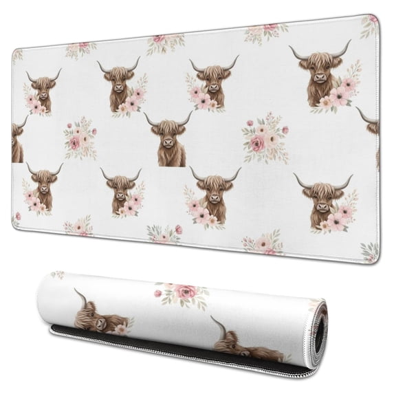 Highland Cow and Flower Print Extended Large Mouse Pad, Keyboard Mouse ...